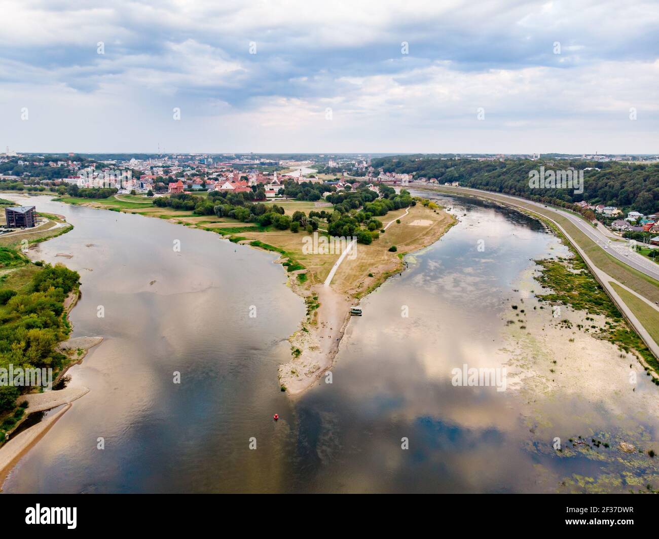 Aerial view of confluence of Nemunas and Neris rivers in Kaunas old ...