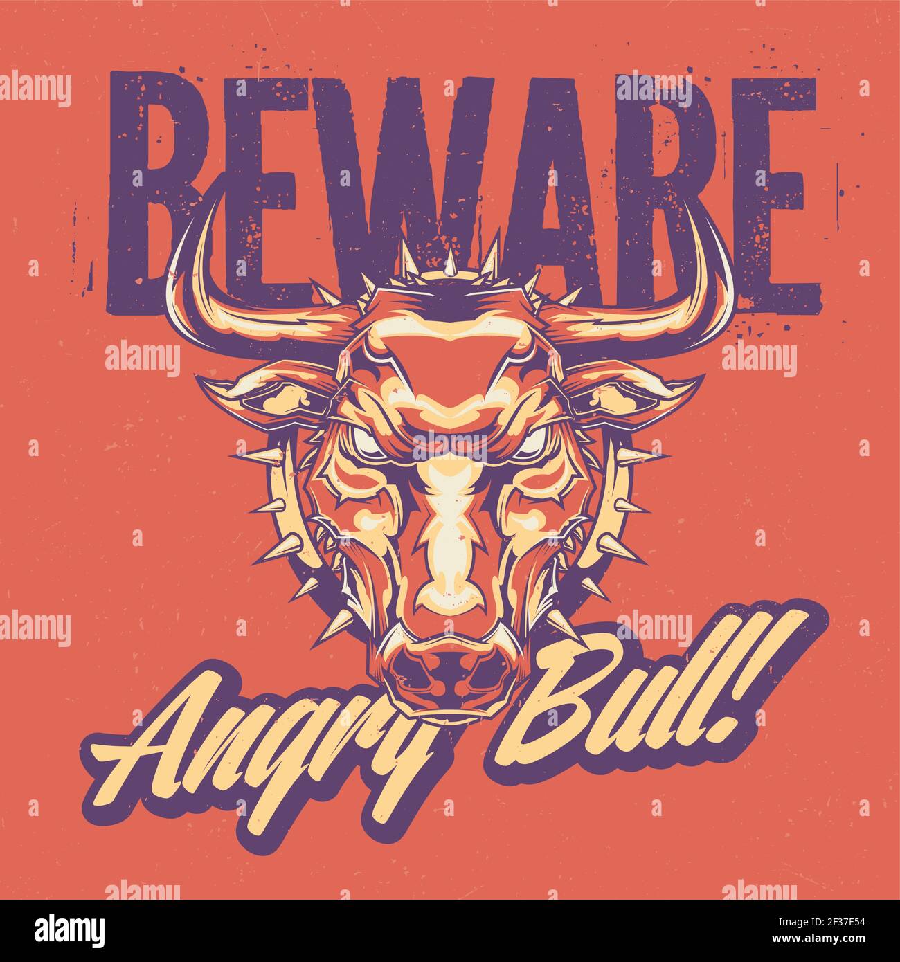 T-shirt label design with illustration of angry bull Stock Vector Image ...
