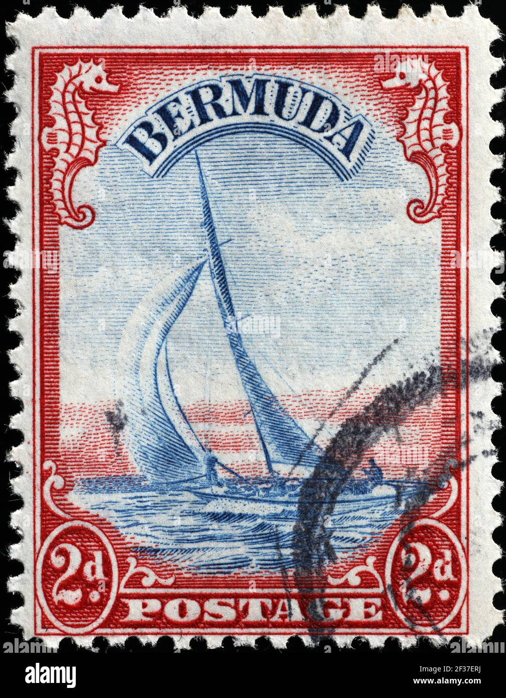 Sailing boat on old postage stamp from Bermuda Stock Photo - Alamy