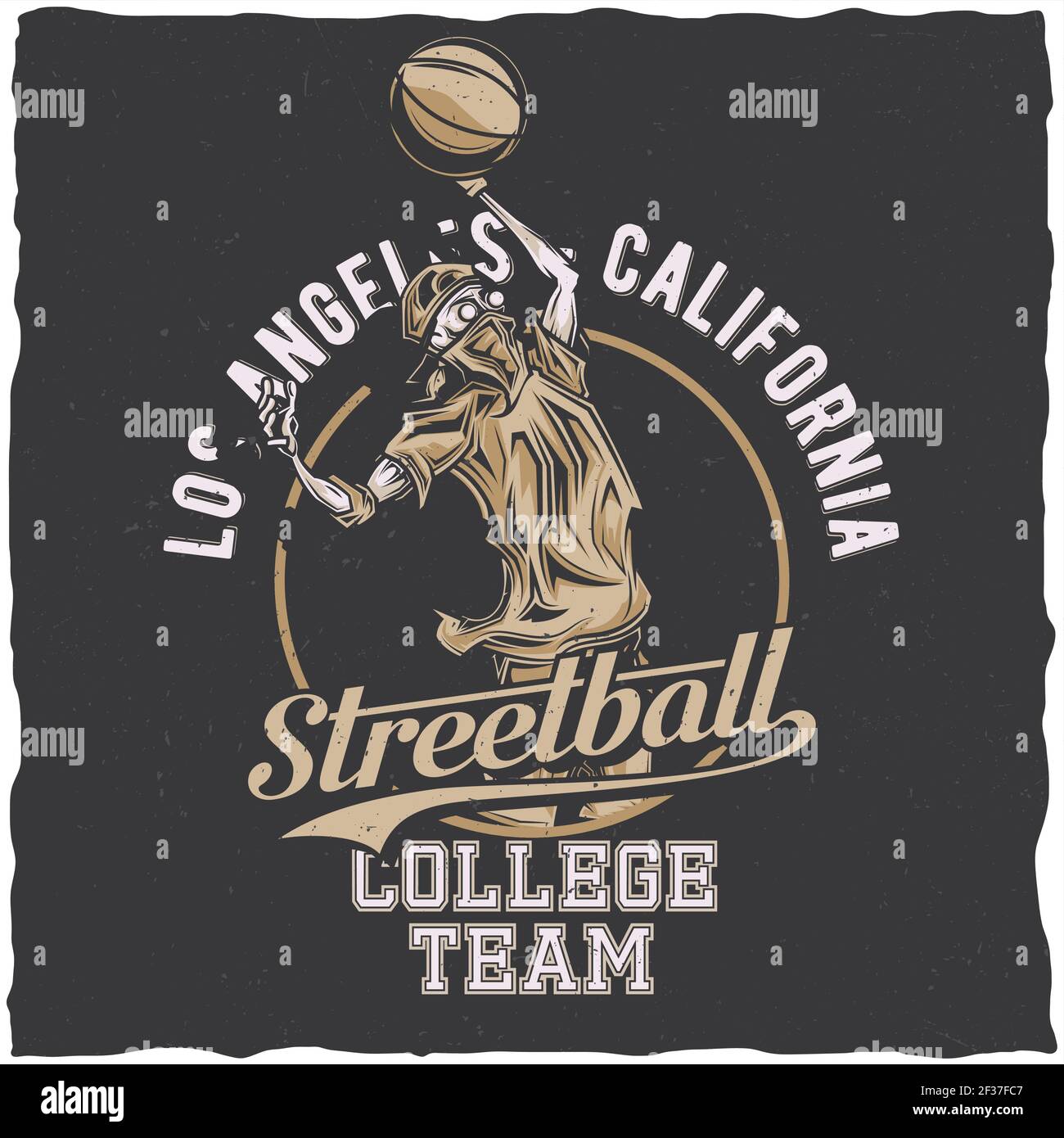 T-shirt label design with illustration of streetball player Stock ...