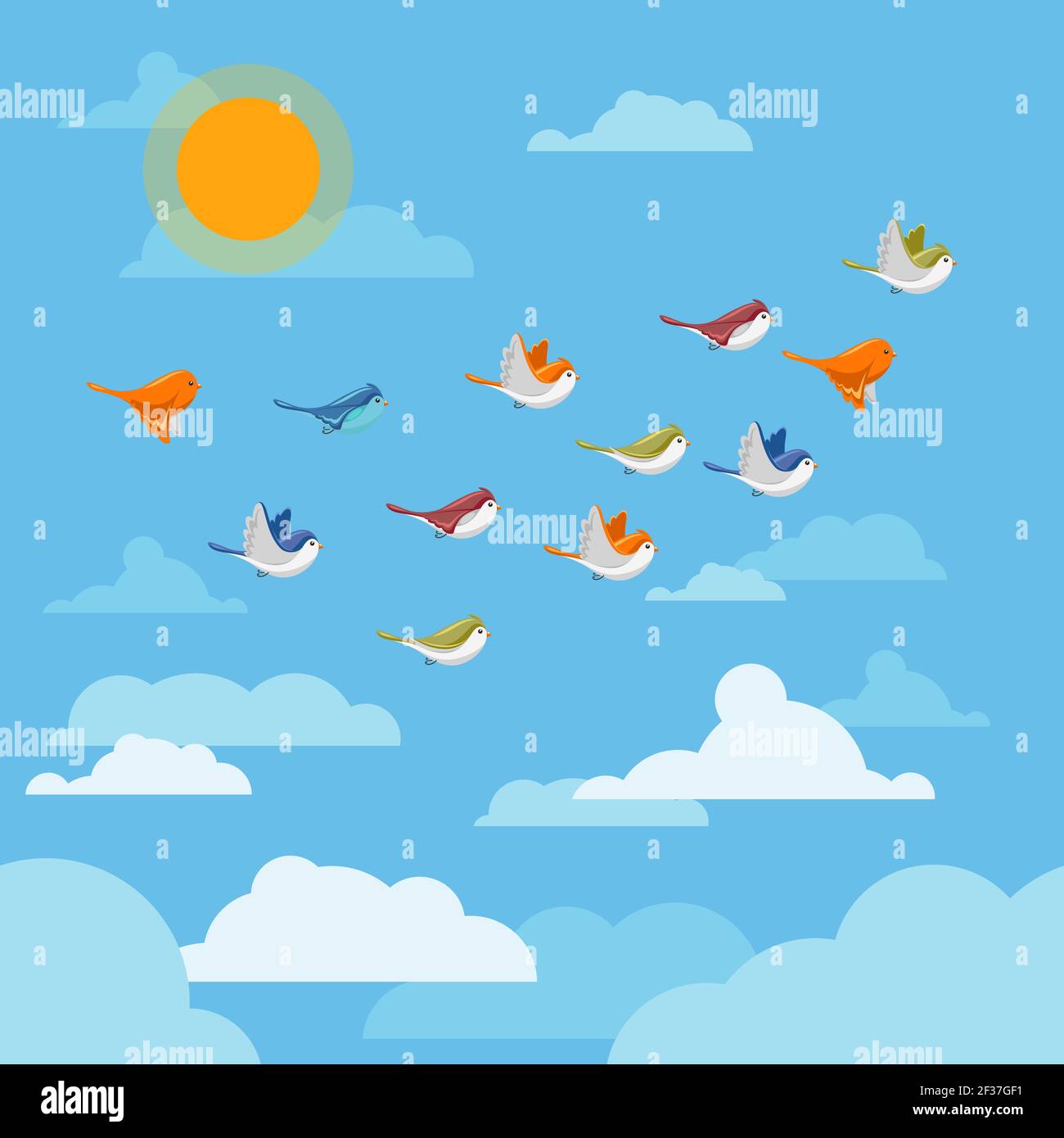 Flying Birds In The Sky Cartoon