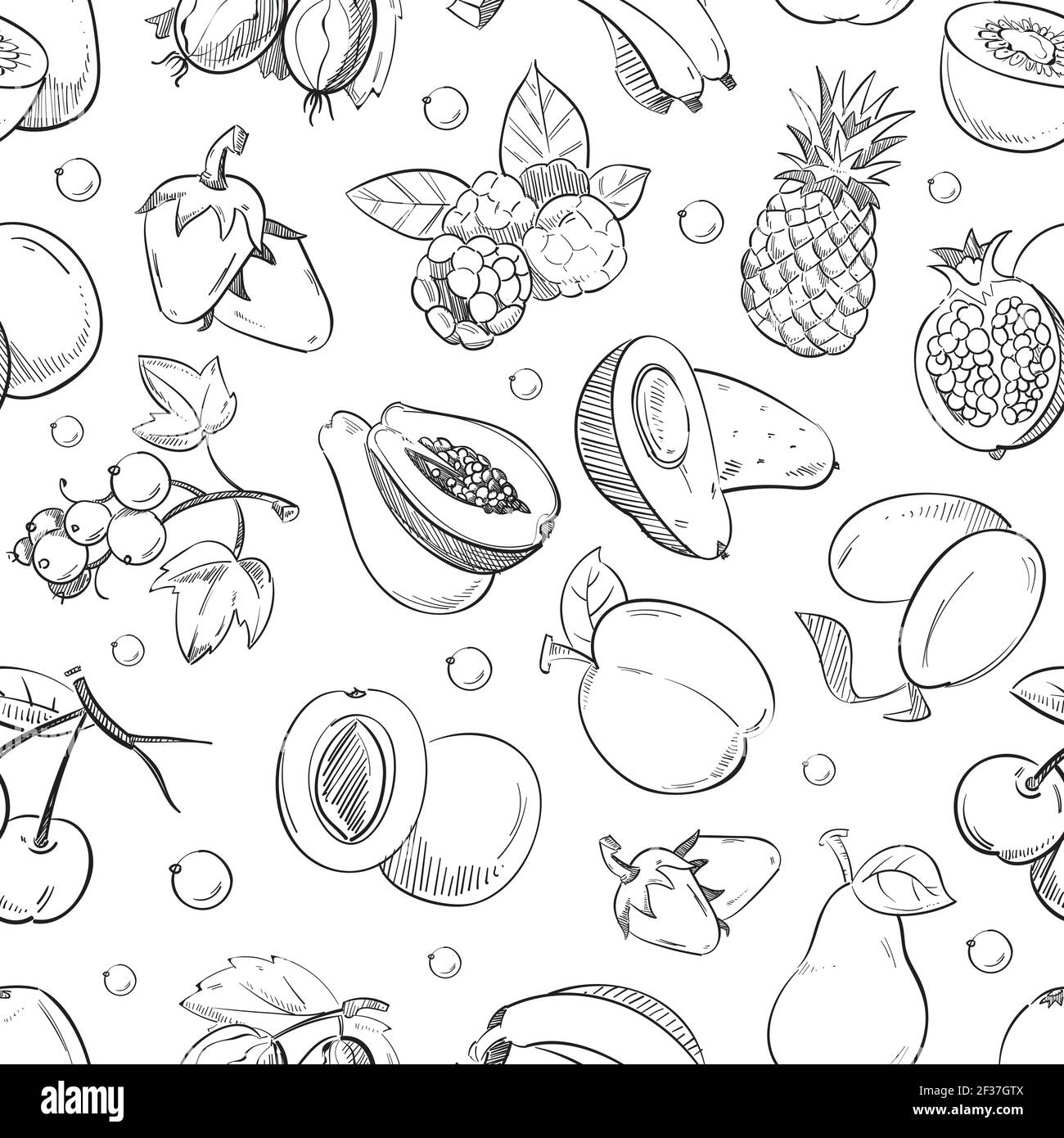 Healthy fruit hand drawn seamless vector texture. Sketch of background ...