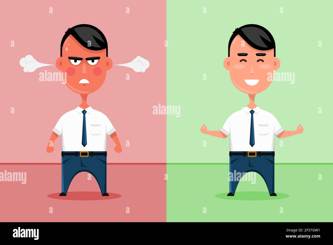 Happy and angry office worker or sad and smiling business man vector ...