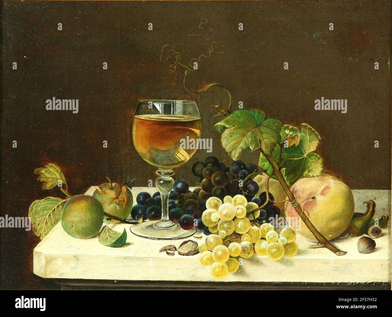 Johann Wilhelm Preyer - Stillleben mit Früchten und einem Glas Wein auf ...
