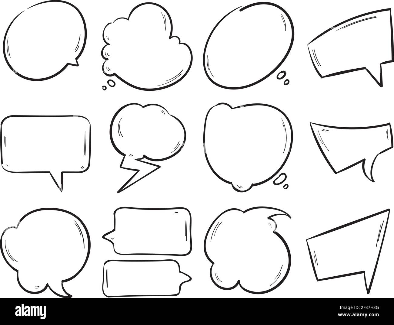 Doodle blank speech bubbles, hand drawn cartoon thinking shapes vector ...