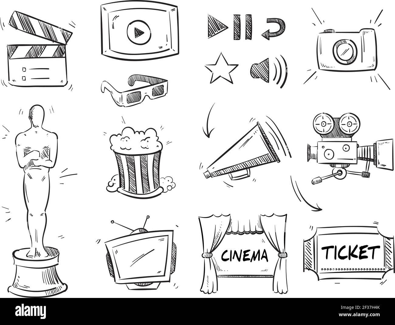 Doodle entertainment cinematography, movie film video, cinema icons ...