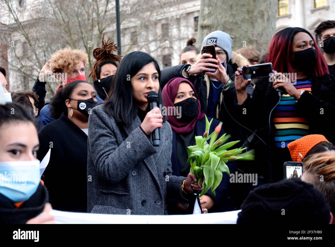 Zarah Sultana MP speaks at the vigil for Sarah Everard in Parliament ...
