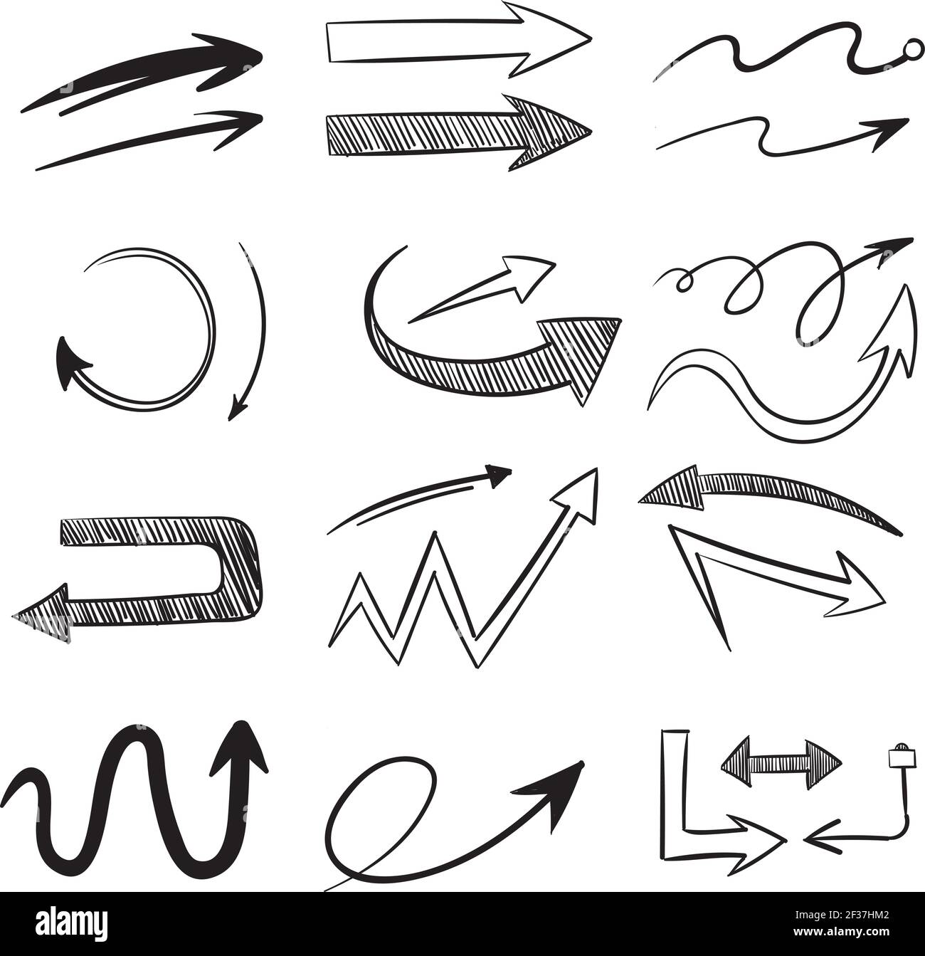 Hand drawn directional arrows, arrowheads vector set. Collection of ...