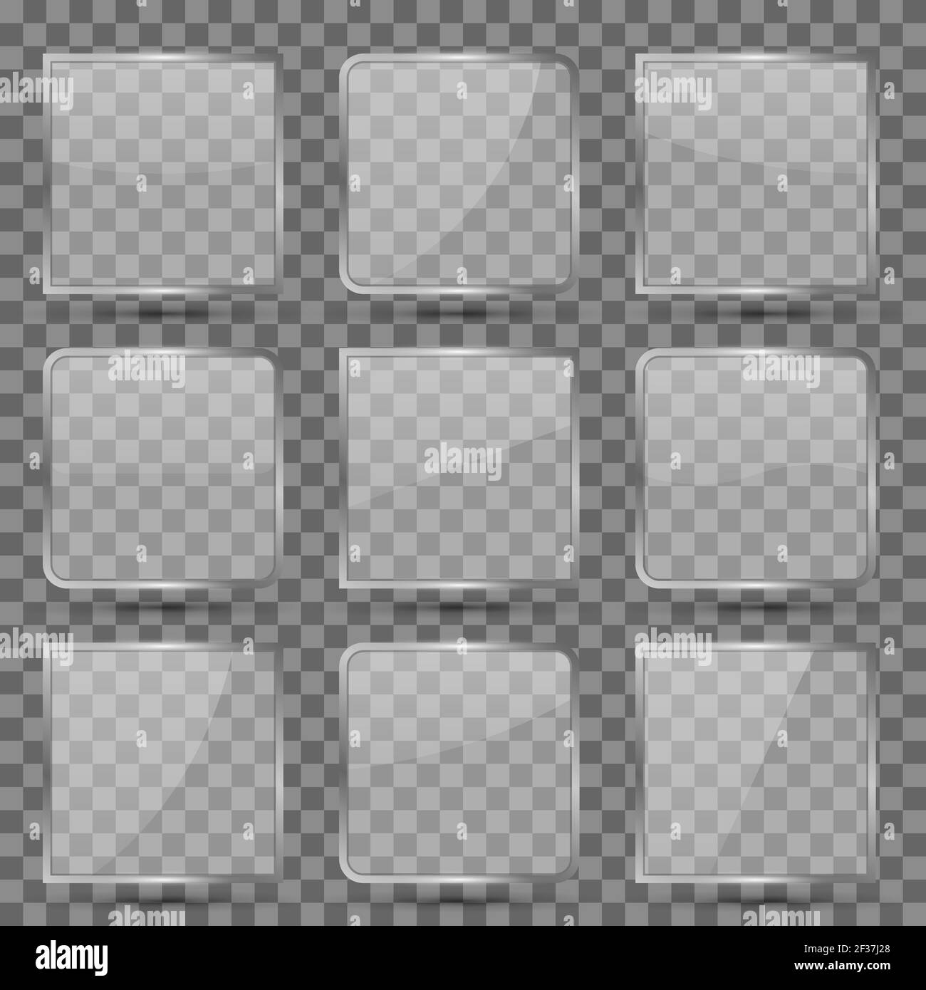 Glossy glass square vector buttons with reflection for mobile app ...