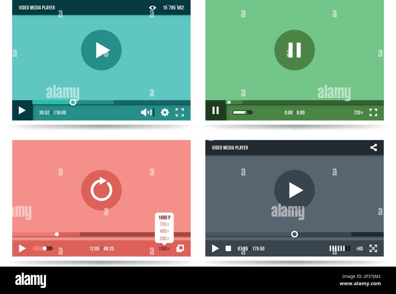 Video player interface glossy skin network vector design. Set of window ...