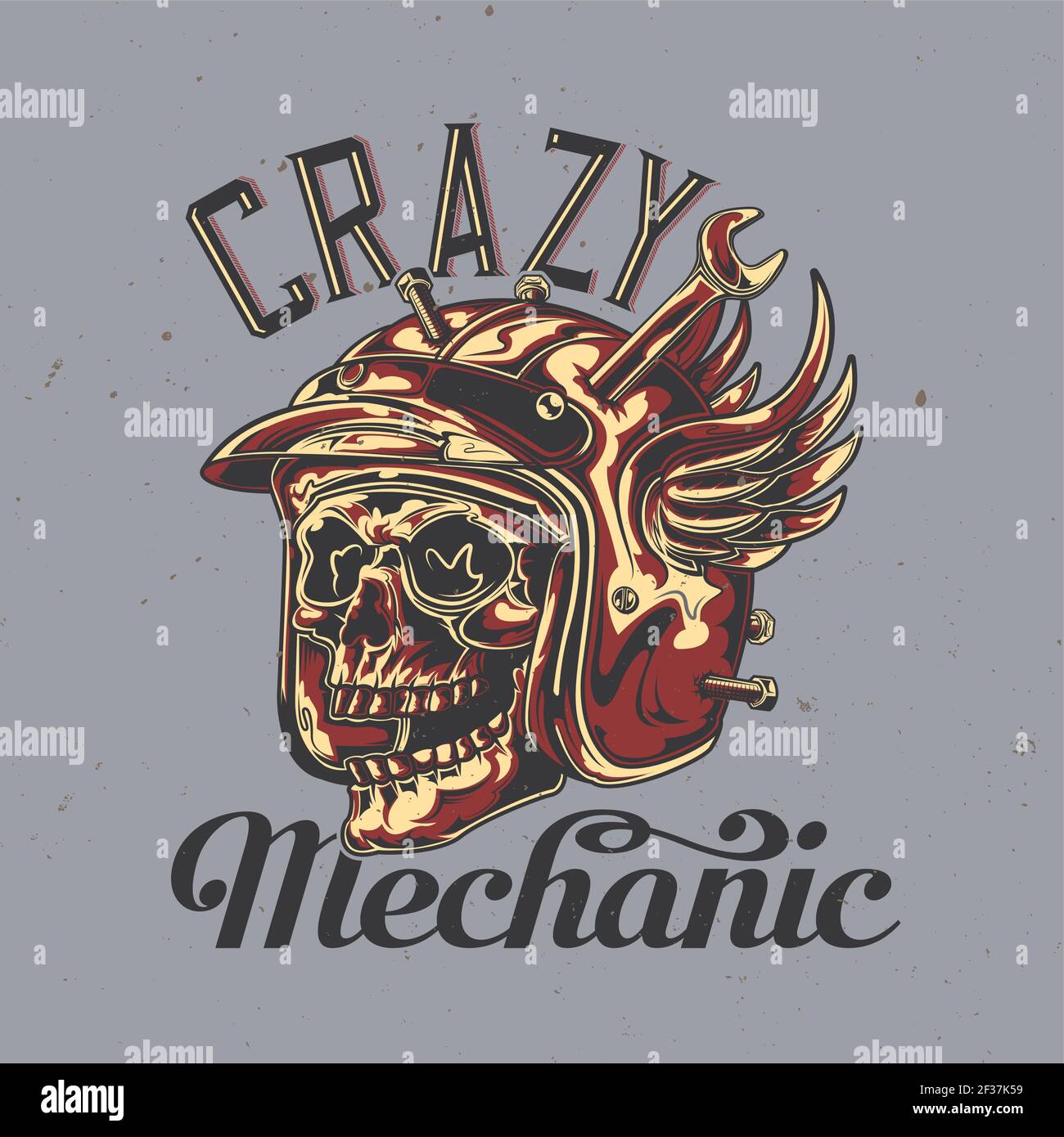 T-shirt or poster design with illustration of mechanic skull Stock ...