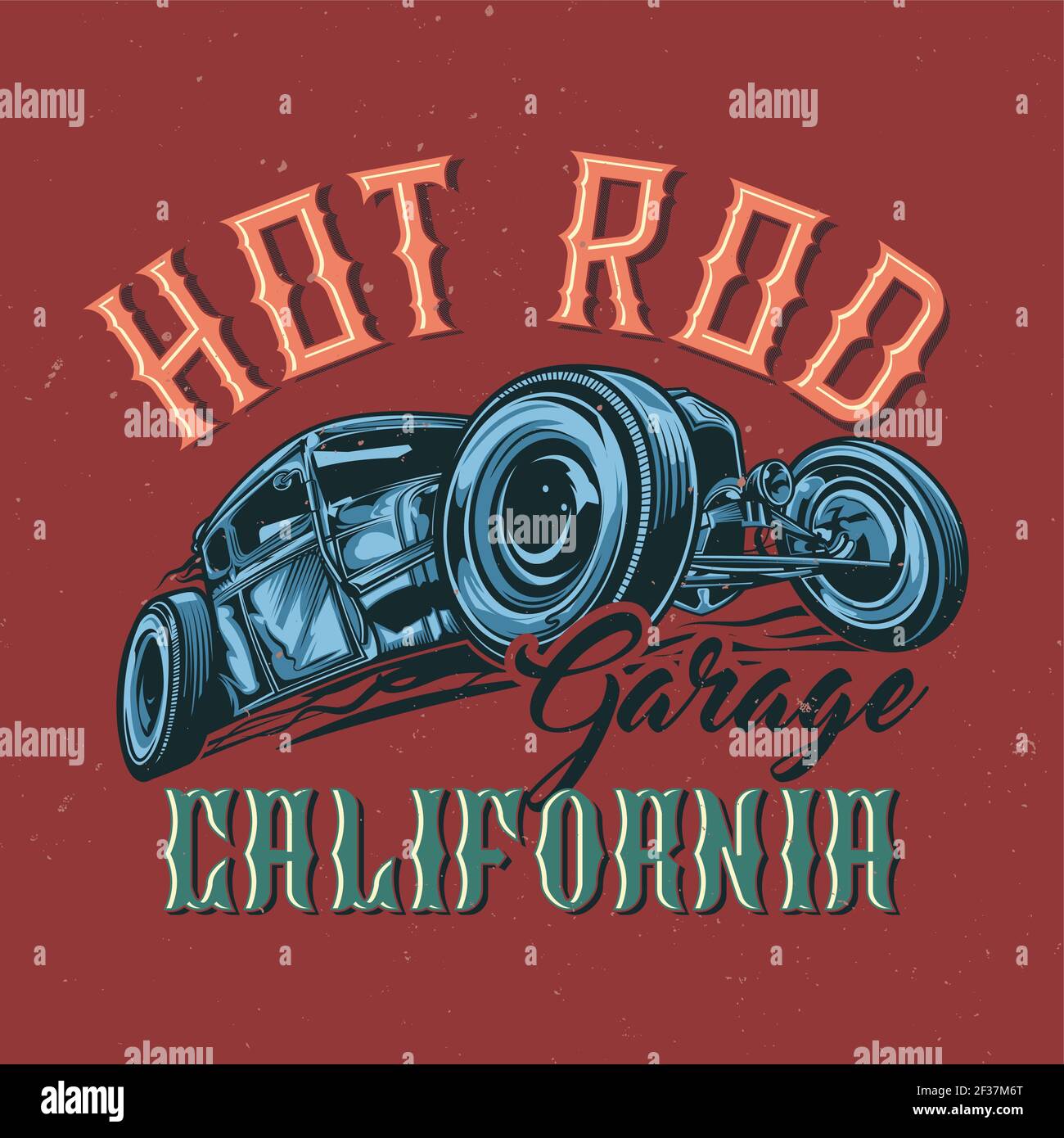 T-shirt or poster design with illustration of custom hot rod. Hand ...