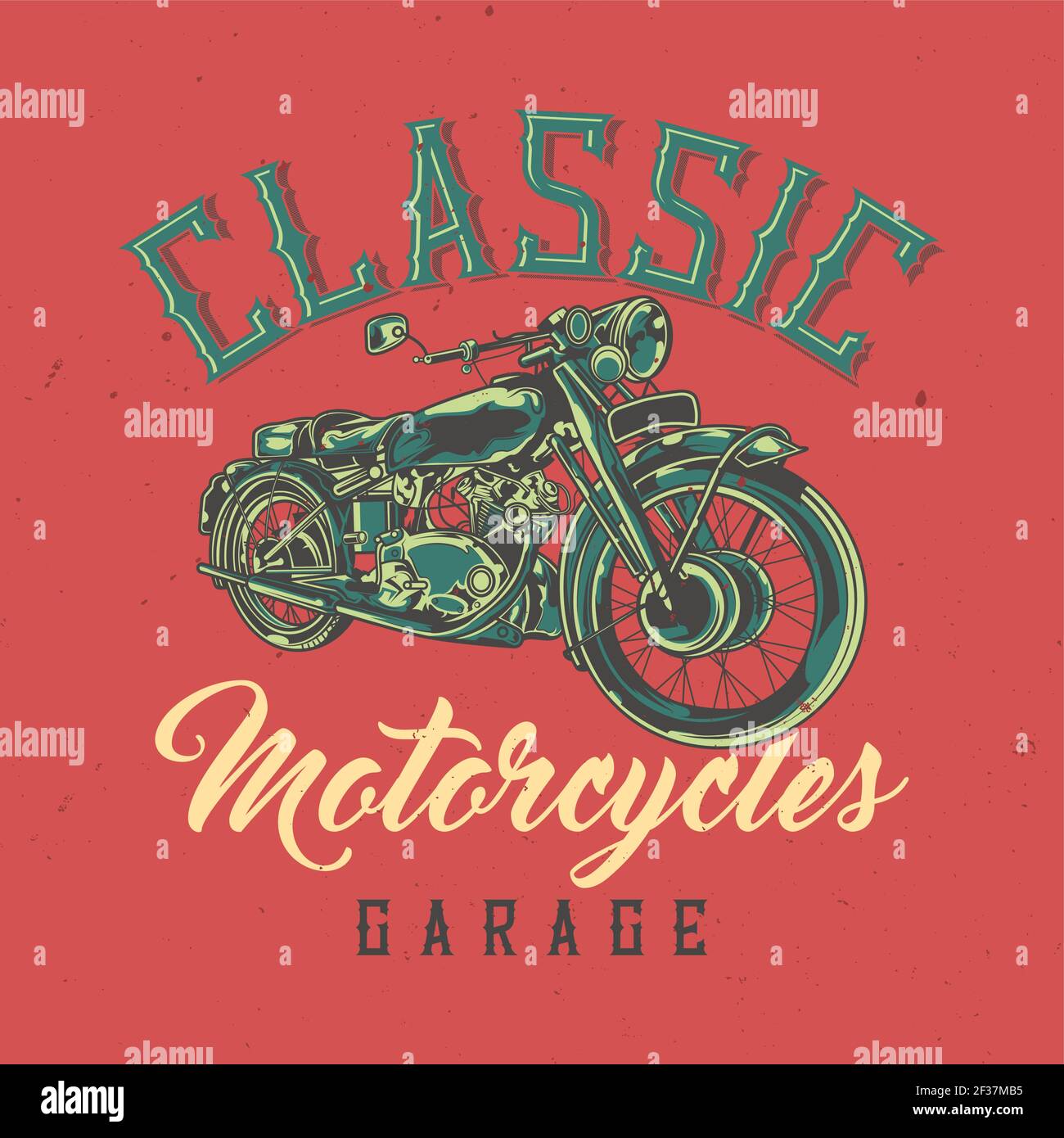 T-shirt or poster design with illustration of classic motorcycle Stock ...