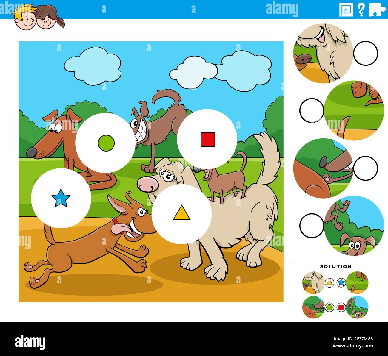 Cartoon illustration of educational match the pieces jigsaw puzzle game ...