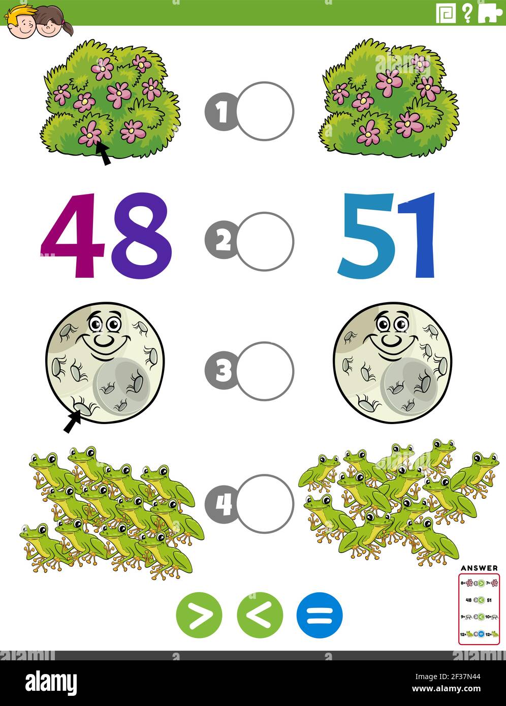 Cartoon illustration of educational mathematical puzzle game of greater ...