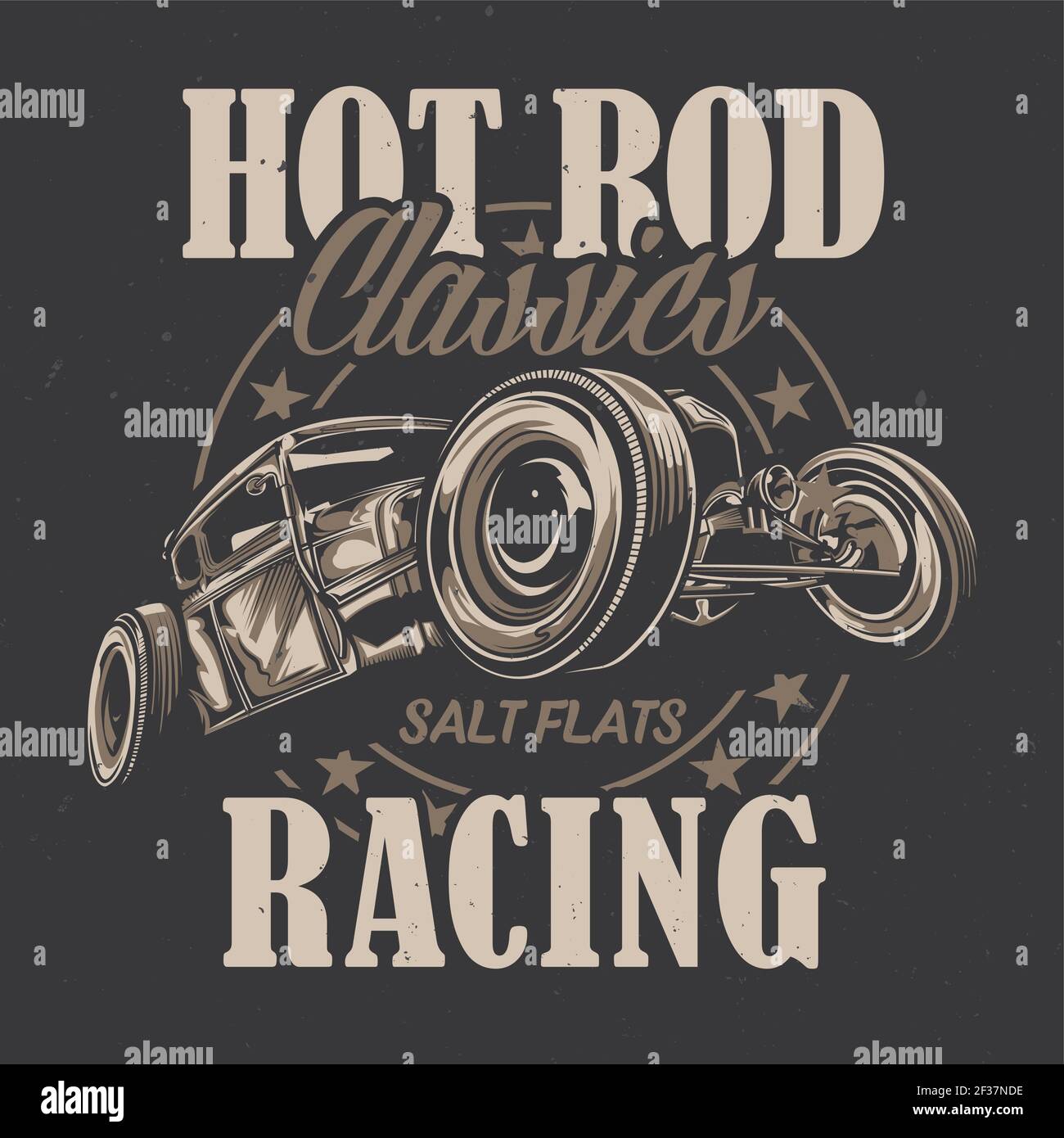T-shirt or poster design with illustration of custom hot rod. Hand ...