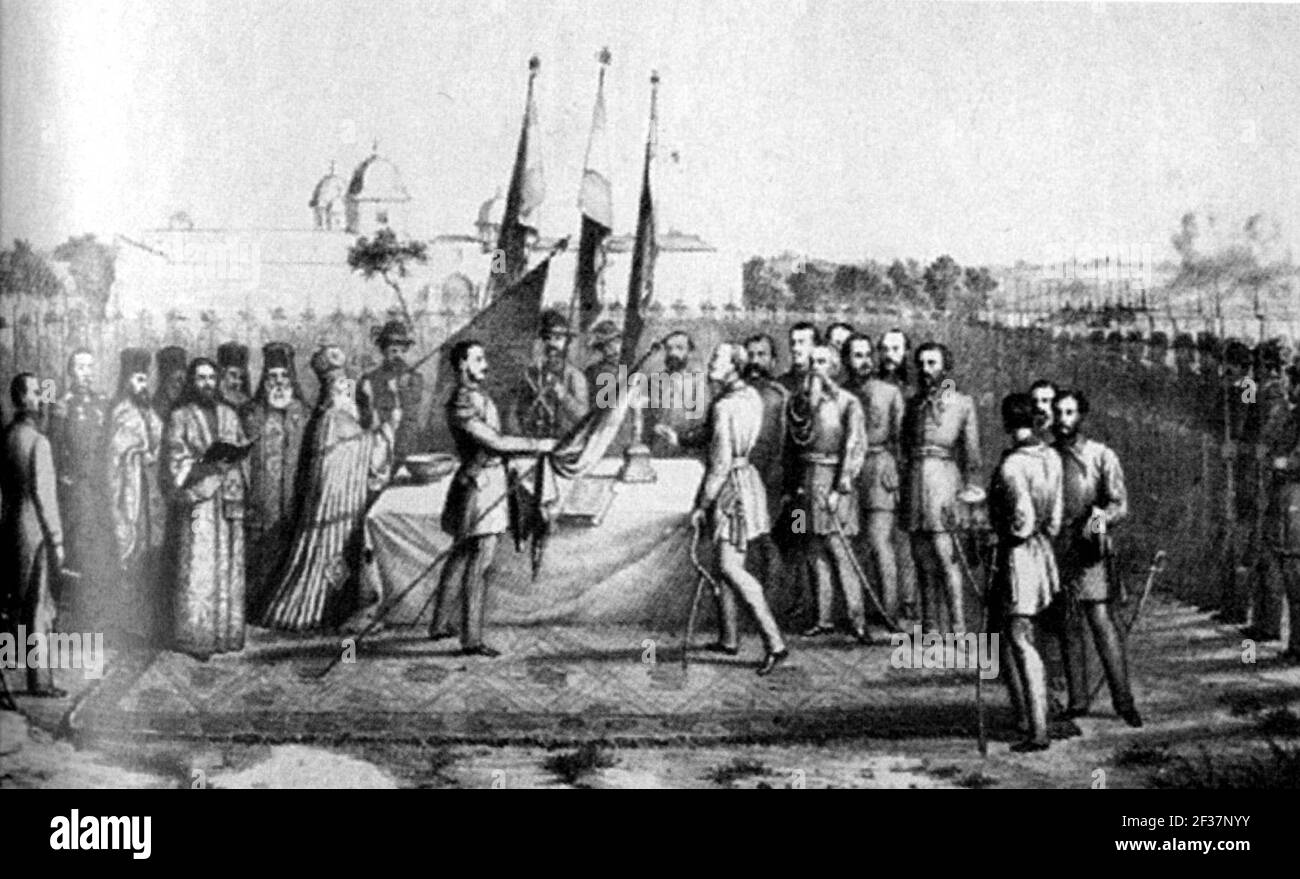 Prince Carol I handing over the flags of the Civic Guard Stock Photo ...