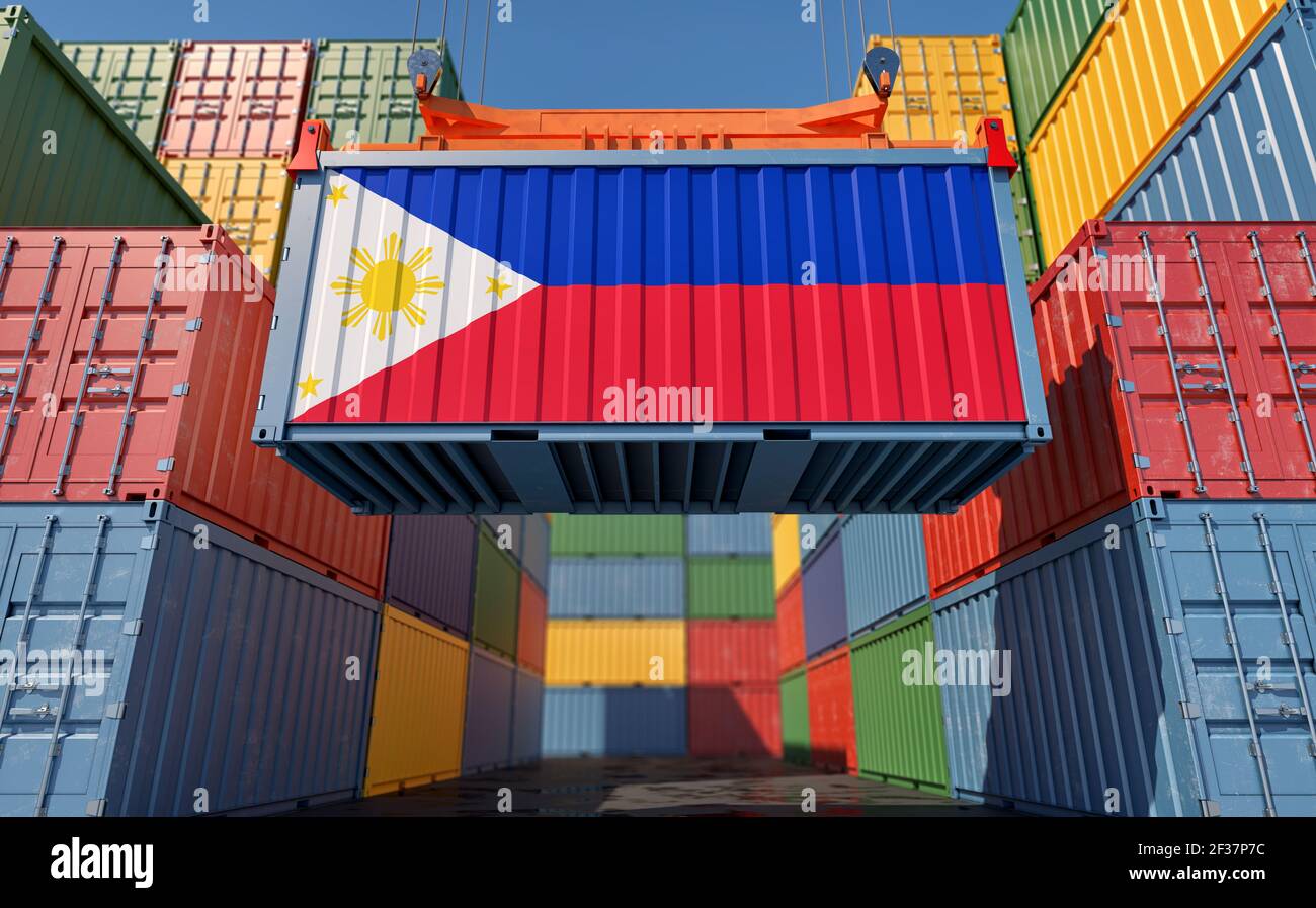 Container Terminal. Shipping Container with Philippines flag - 3D ...