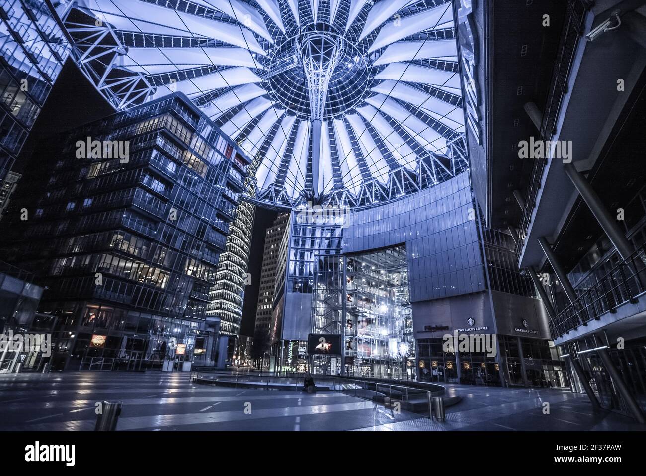 The modern roof of Sony Center Berlin at night - CITY OF BERLIN ...
