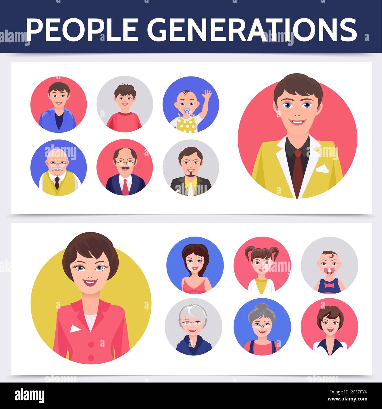Flat people aging process template with different generations of man ...