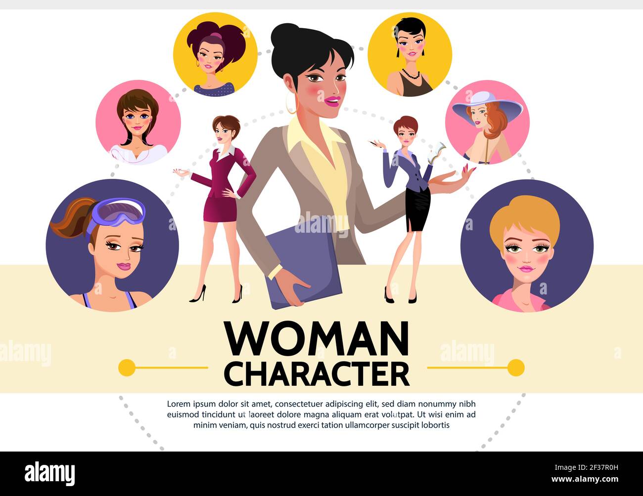 Flat woman characters avatars collection of ladies wearing various ...
