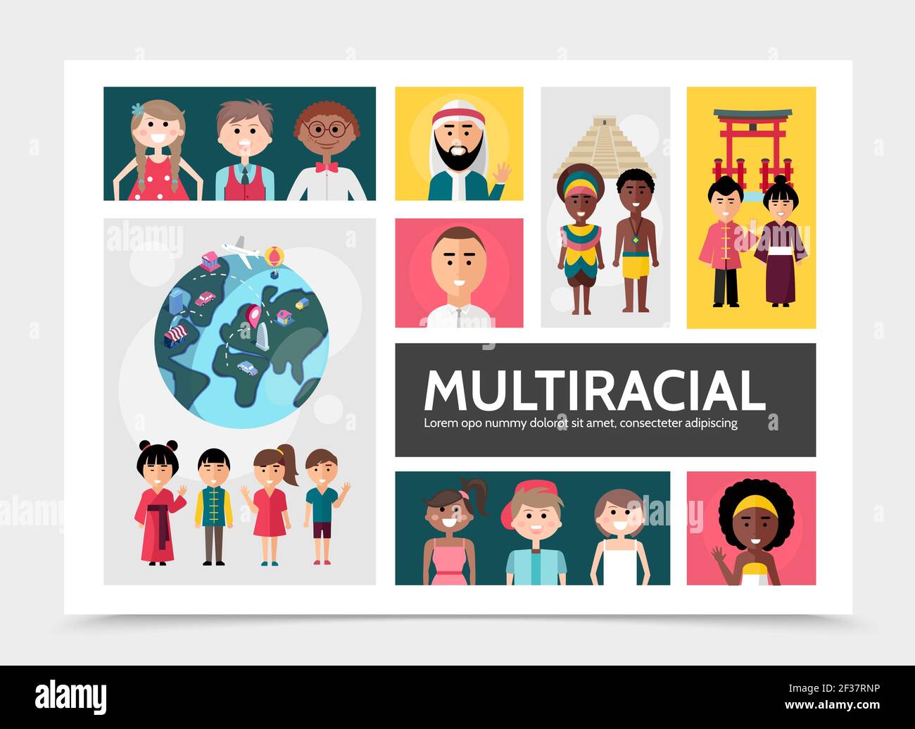 Flat multiracial people infographic concept with multiethnic and ...