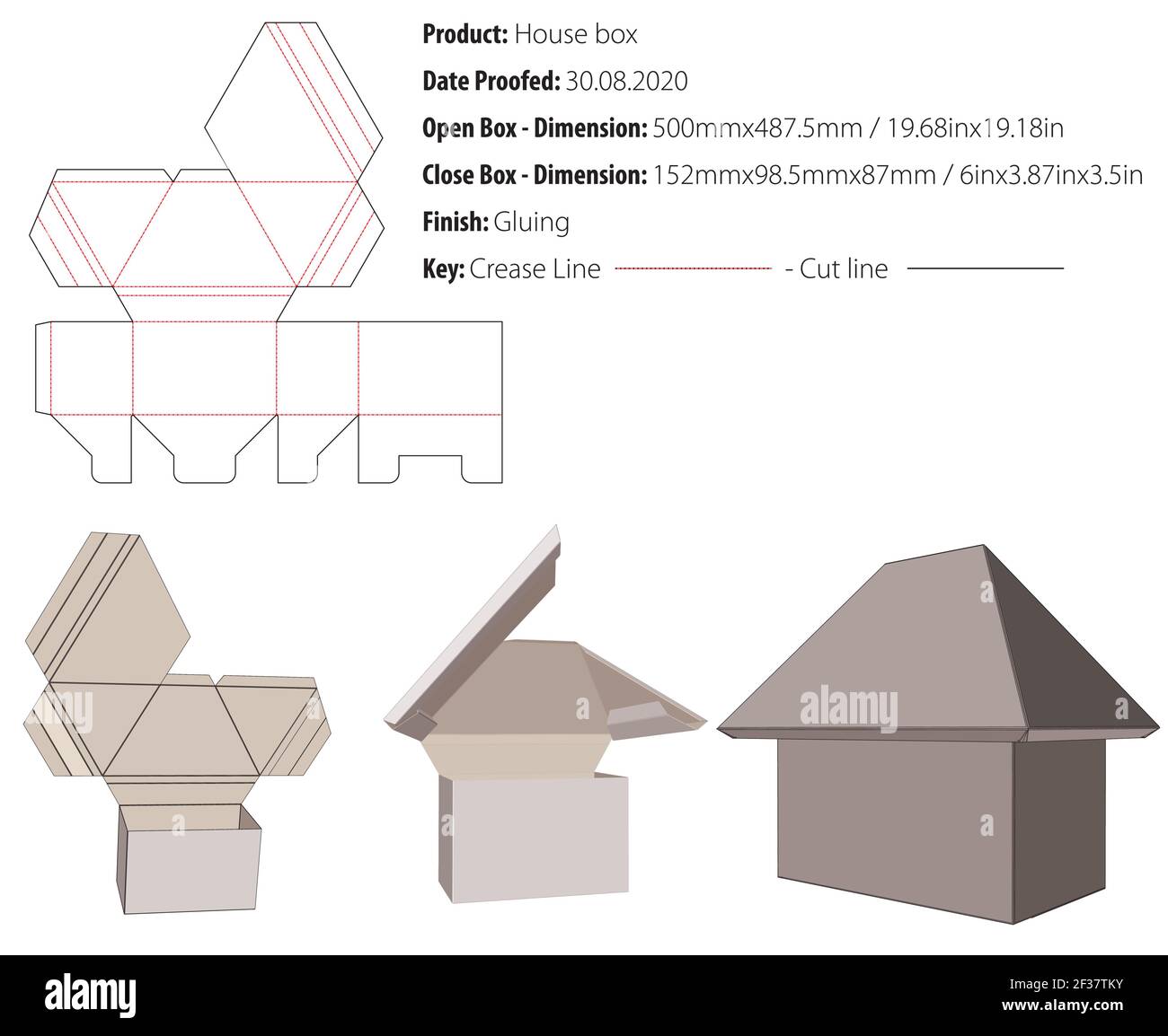 House box packaging design template gluing die cut - vector Stock ...