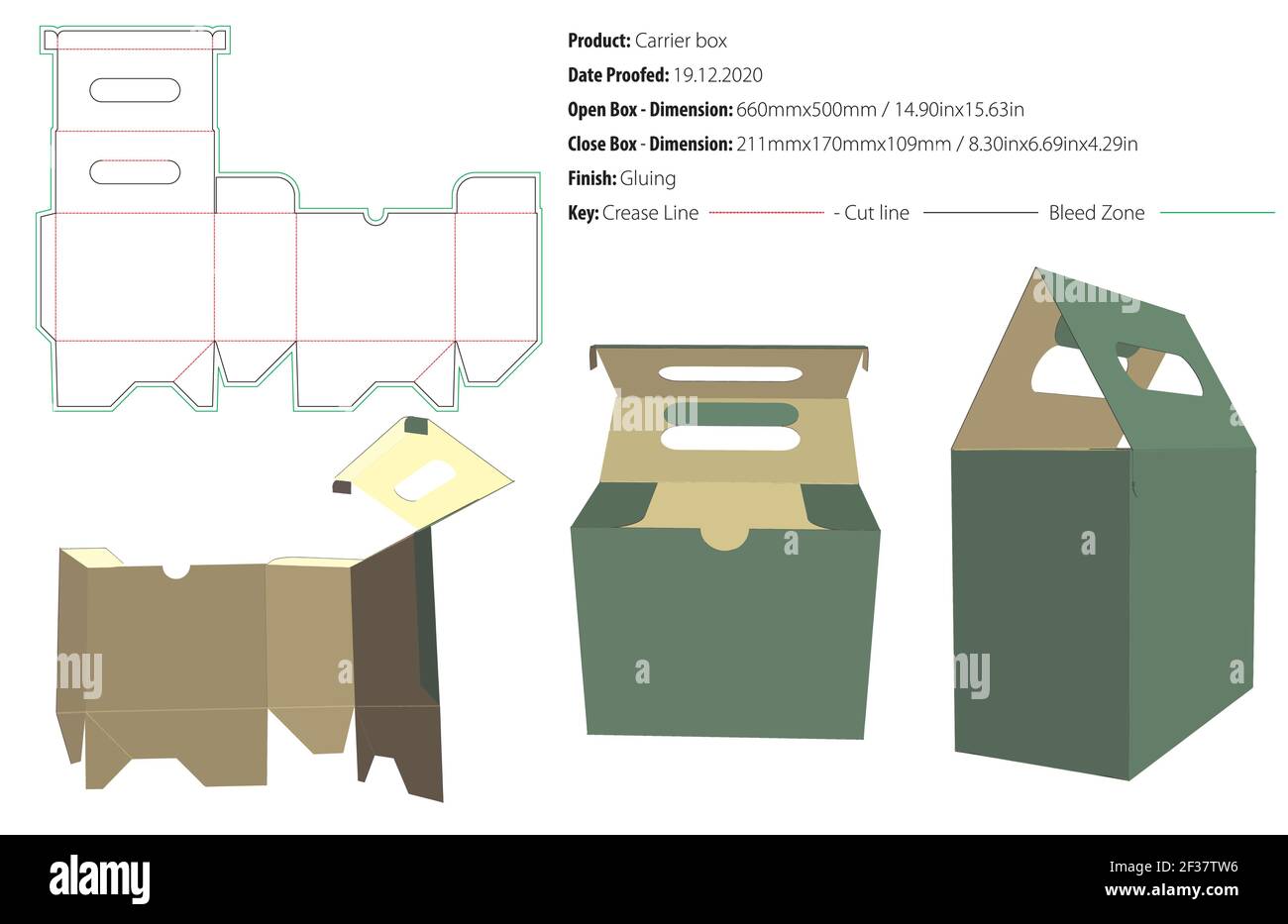 Carrier box packaging design template for any kind of product selflock ...
