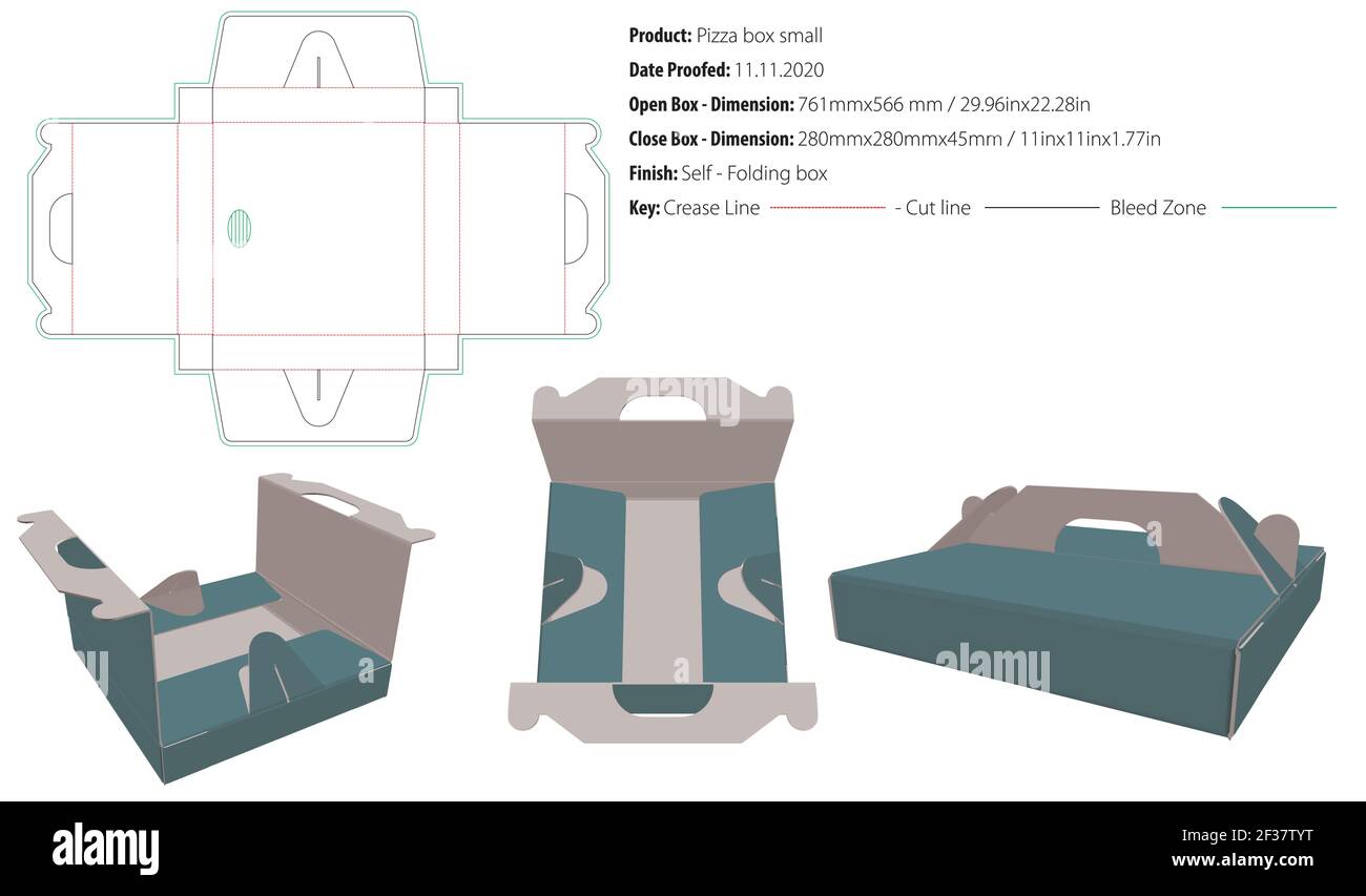 Pizza box small packaging template self lock die cut vector Stock ...