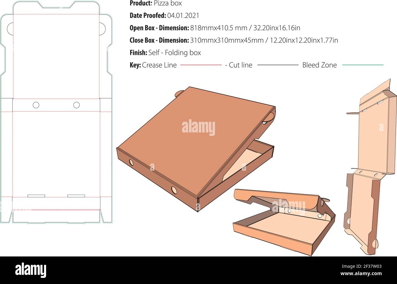 Pizza box medium packaging template self lock die cut vector Stock ...