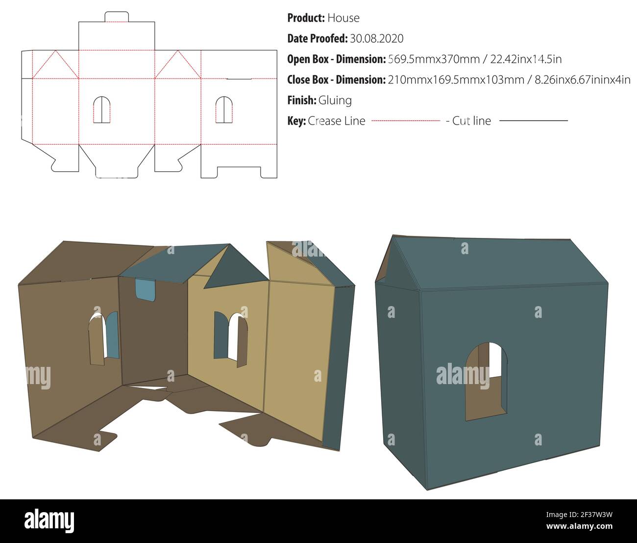 House box packaging design template gluing die cut - vector Stock ...