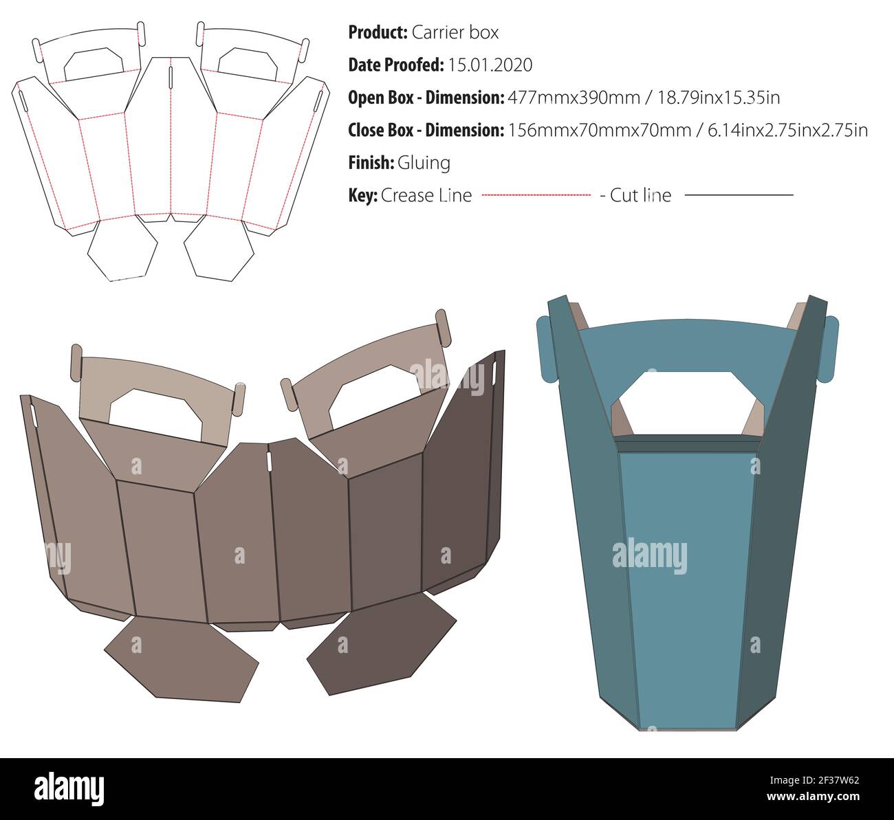 Carrier box packaging design template gluing die cut - vector Stock ...