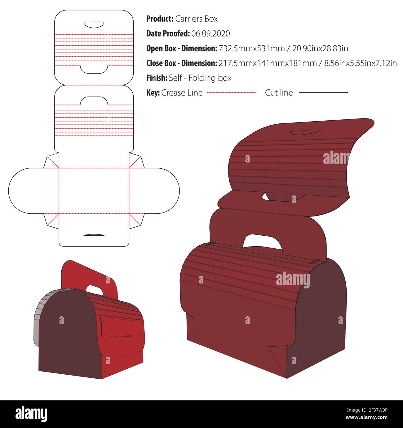 Carrier box packaging design template gluing die cut - vector Stock ...