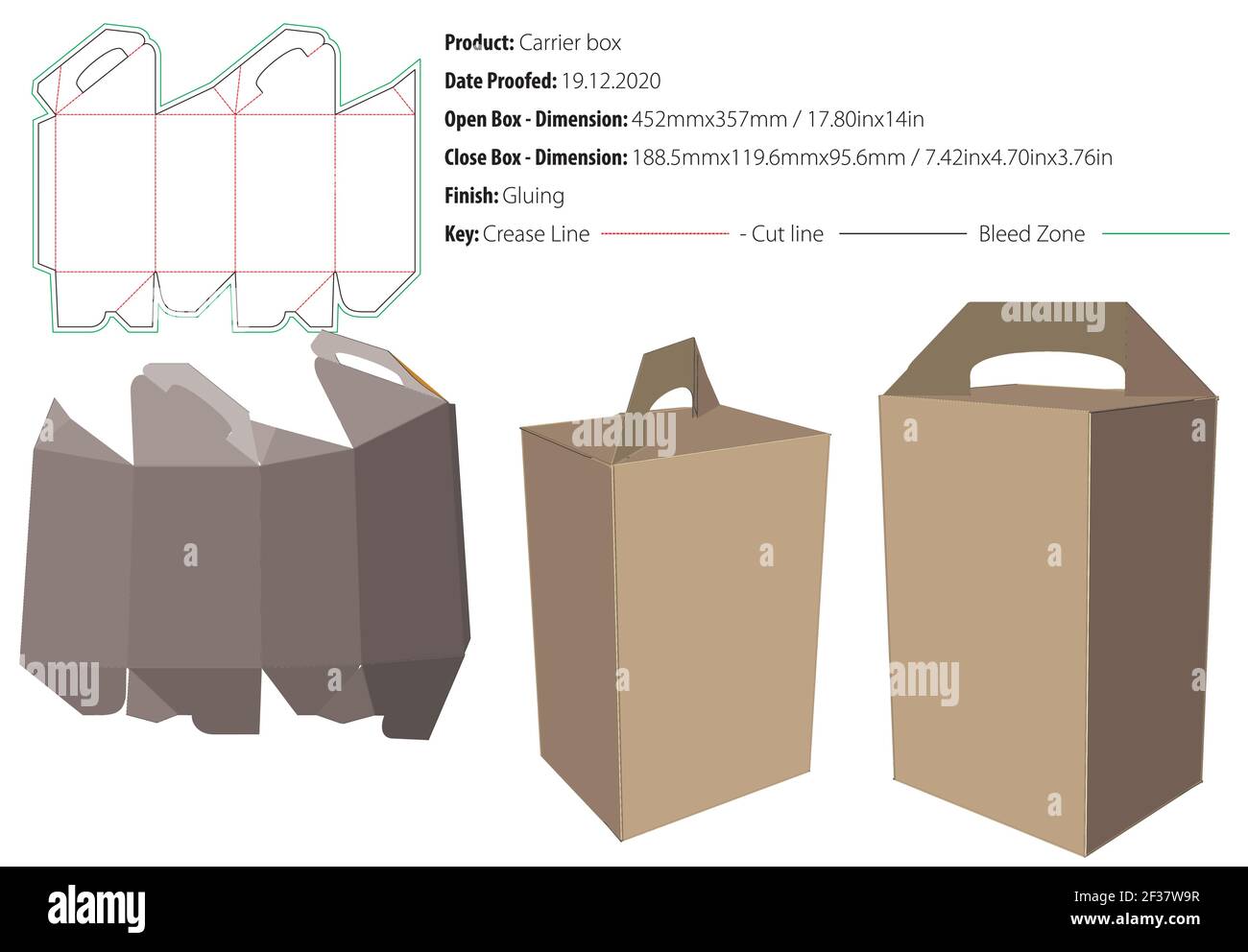 Carrier box packaging design template gluing die cut - vector Stock ...