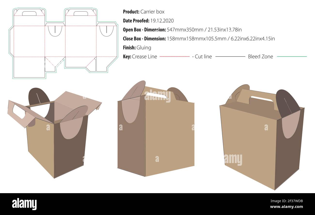 Carrier box packaging design template gluing die cut - vector Stock ...
