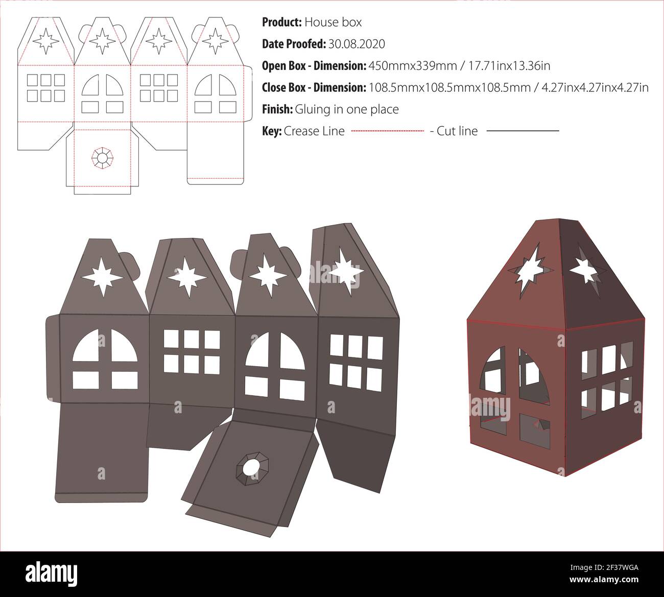 House box packaging design template gluing die cut - vector Stock ...
