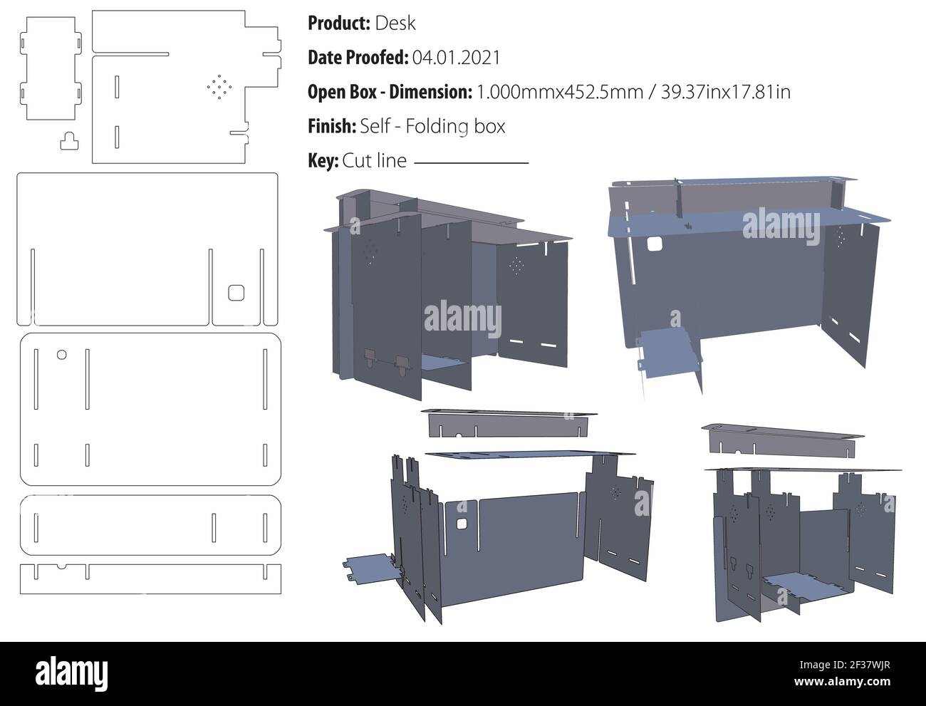 Desk corrugated cardboard packaging design template self lock die cut ...