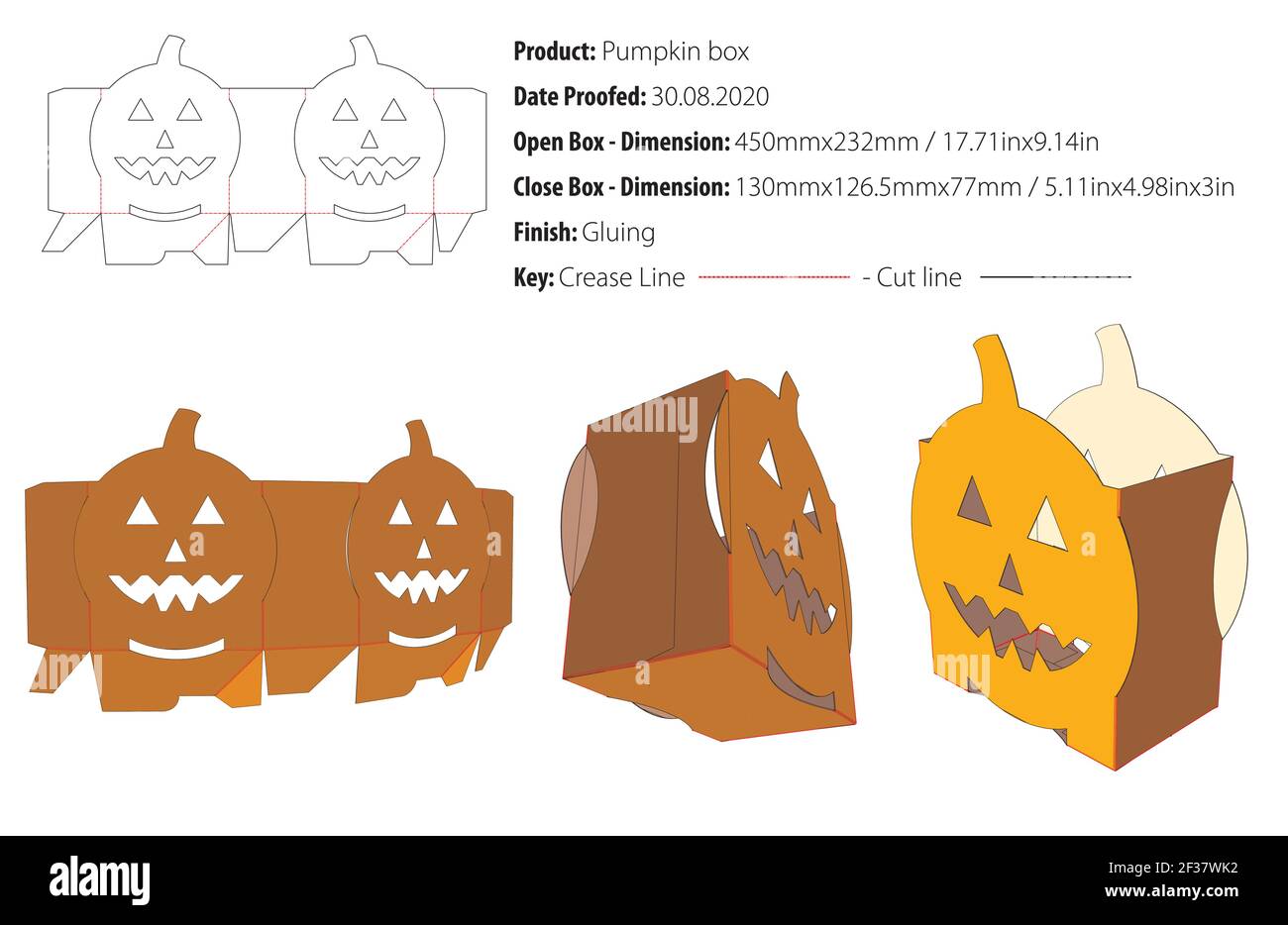 Pumpkin box packaging design template gluing die cut - vector Stock ...