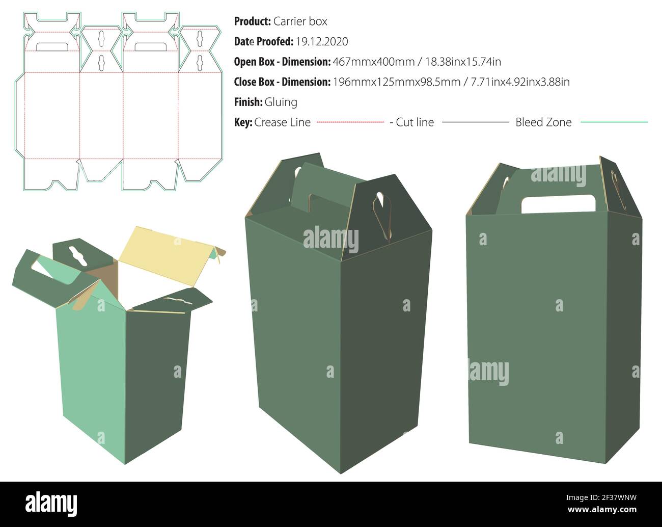 Carrier box packaging design template gluing die cut - vector Stock ...