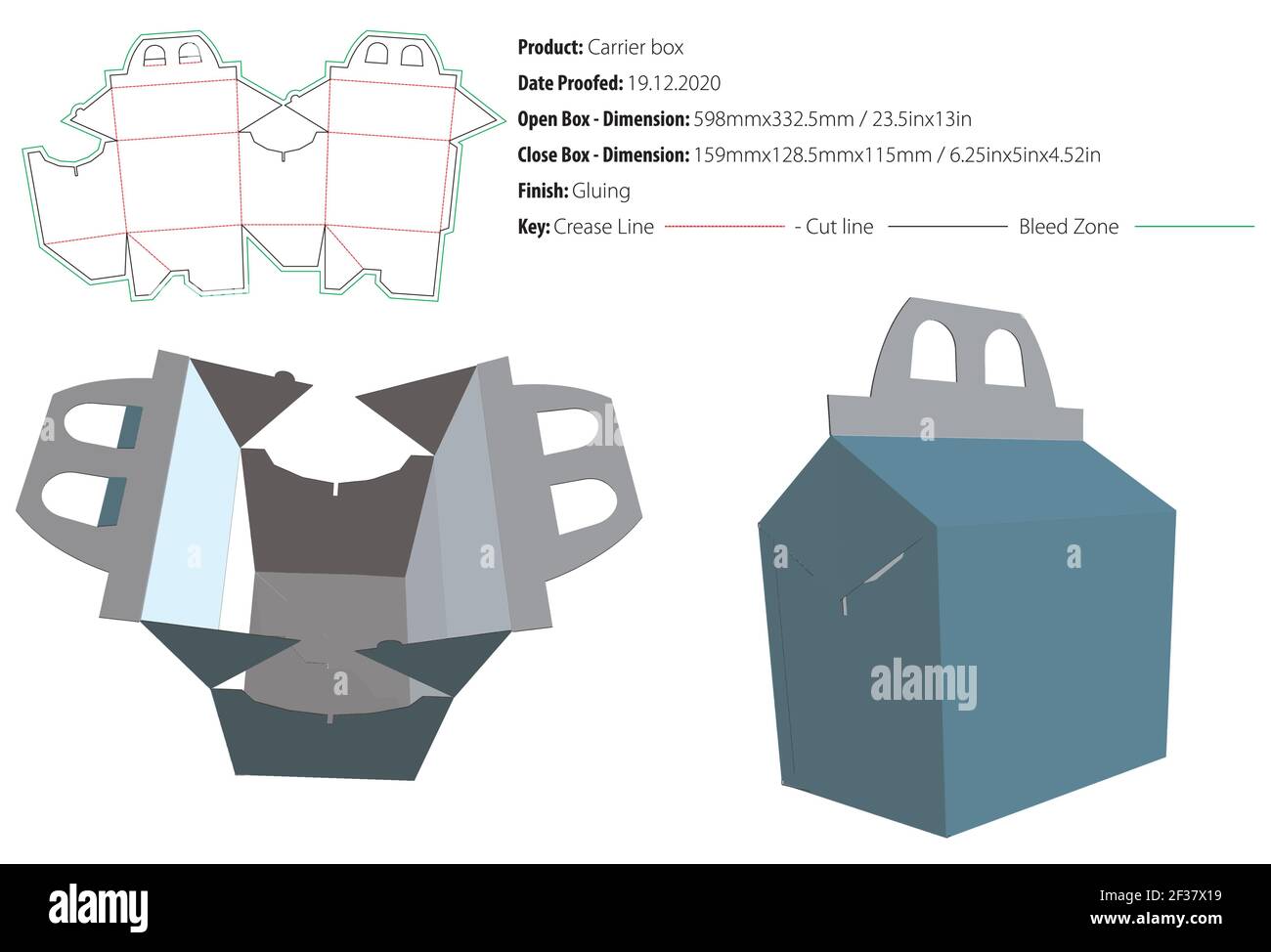 Carrier box packaging design template gluing die cut - vector Stock ...