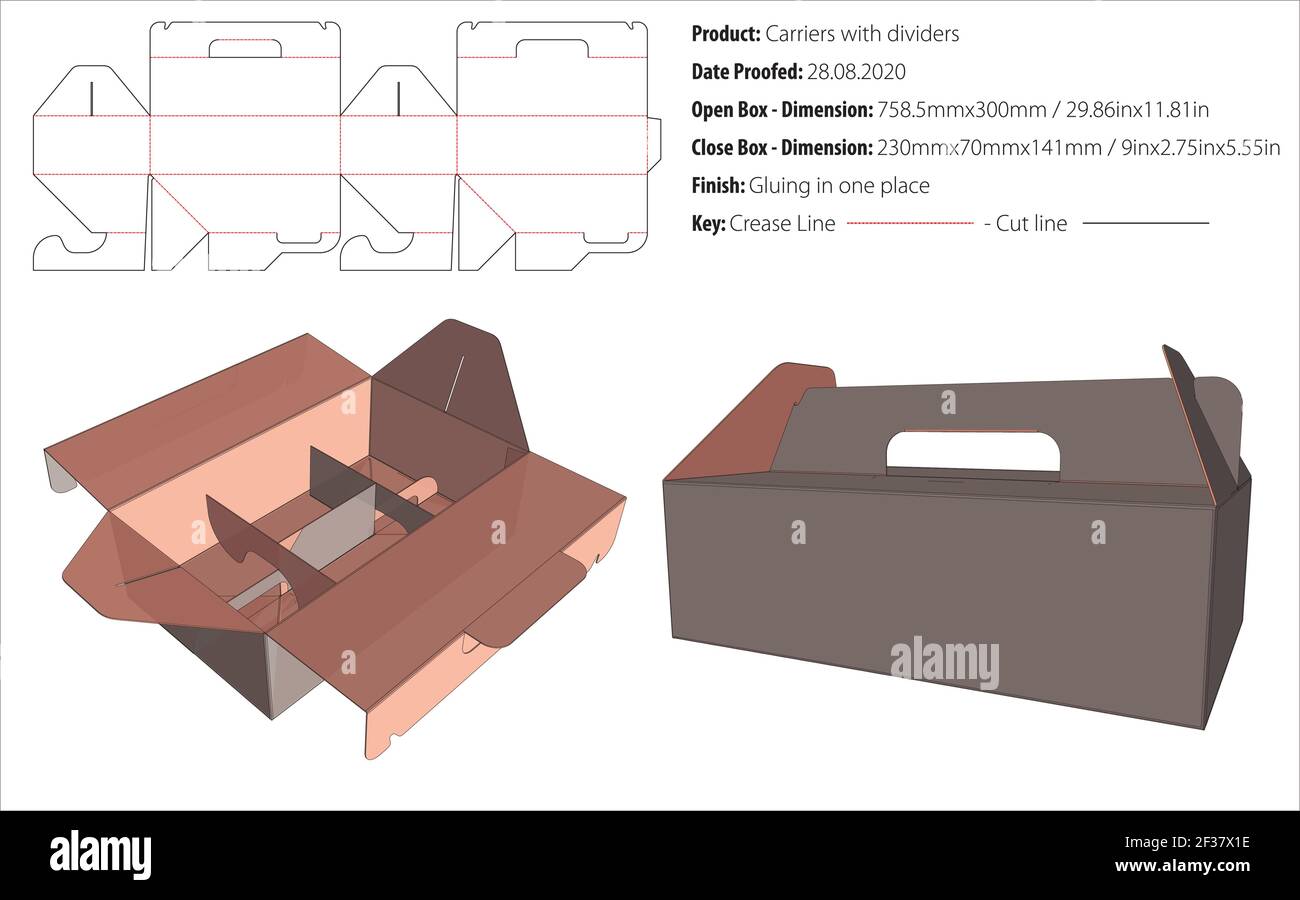 Carrier box packaging design template gluing die cut - vector Stock ...