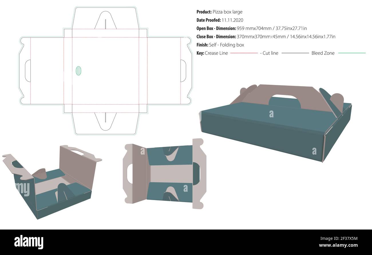 Pizza box large packaging template self lock die cut-vector Stock ...