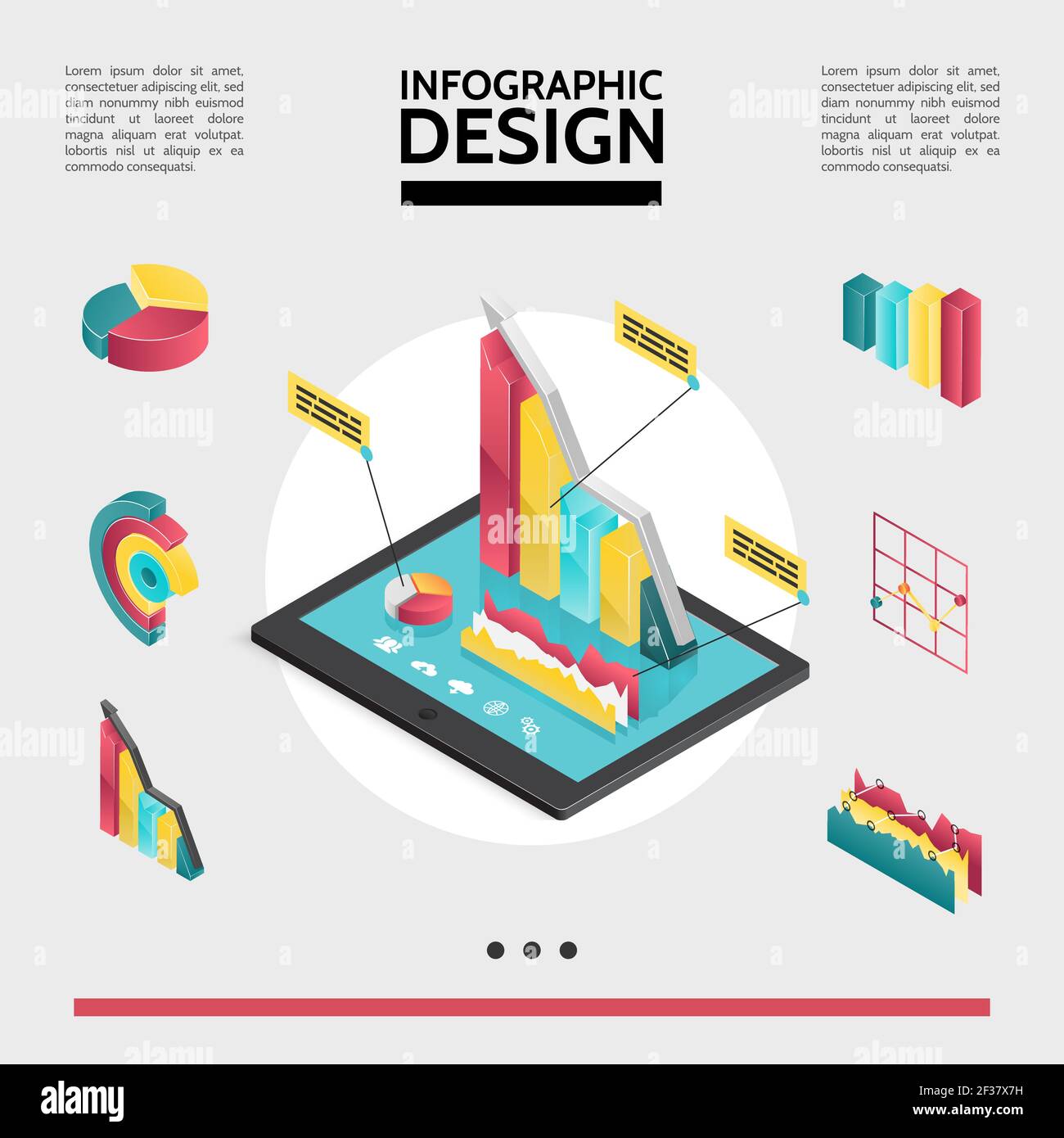 Isometric infographic elements concept with diagrams graphs and charts ...