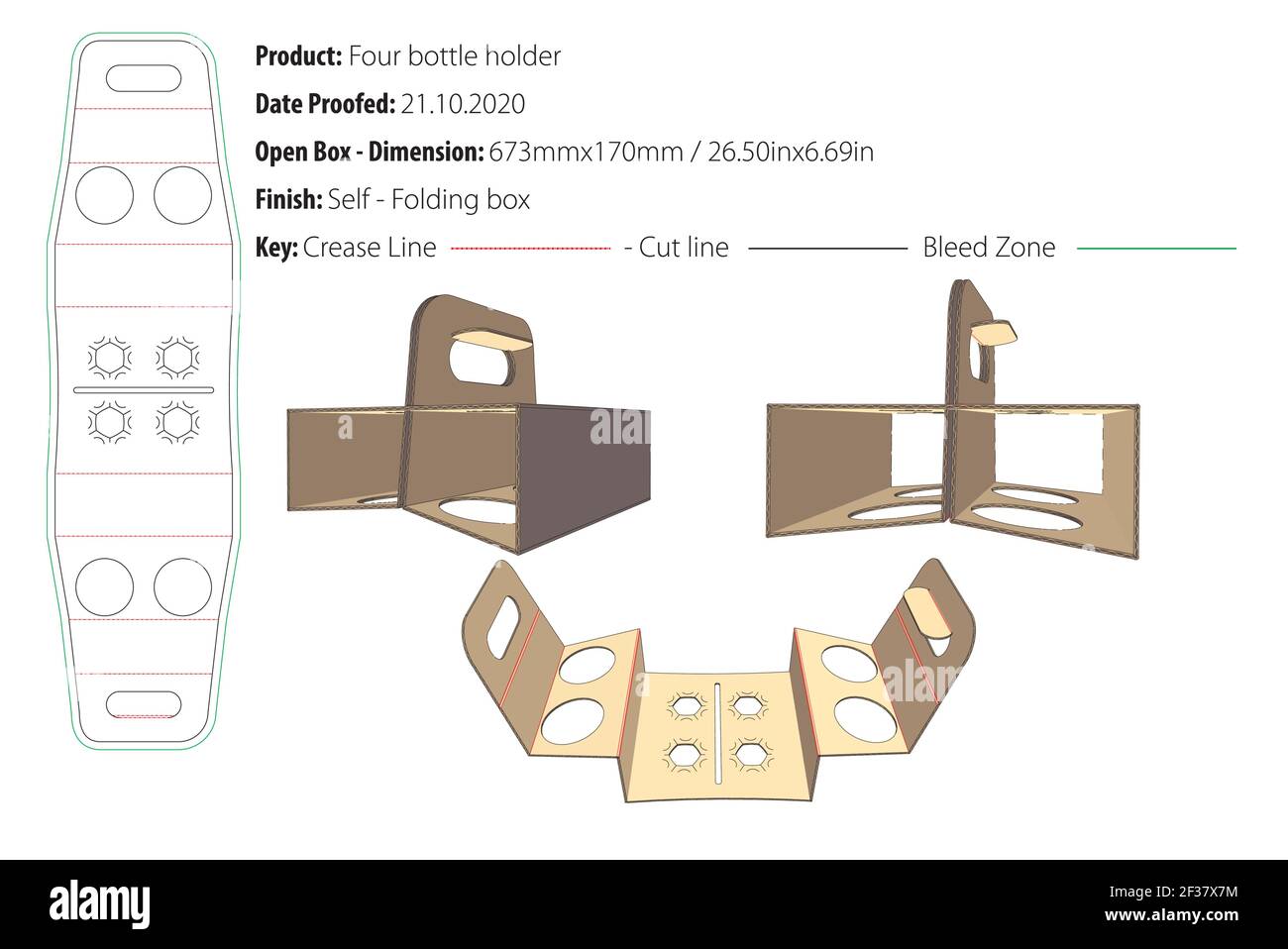 Four bottle holder top handles packaging design template selflock die ...