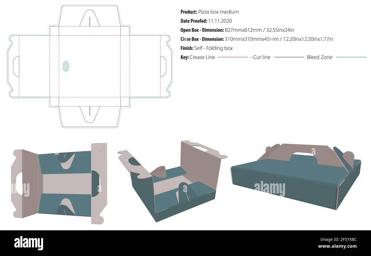 Pizza box medium packaging template self lock die cut-vector Stock ...