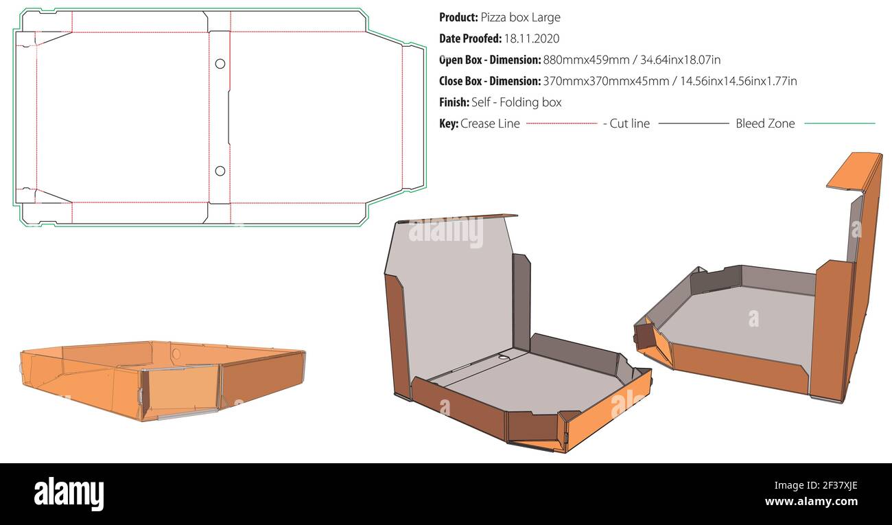 Pizza box large packaging template self lock die cut-vector Stock ...