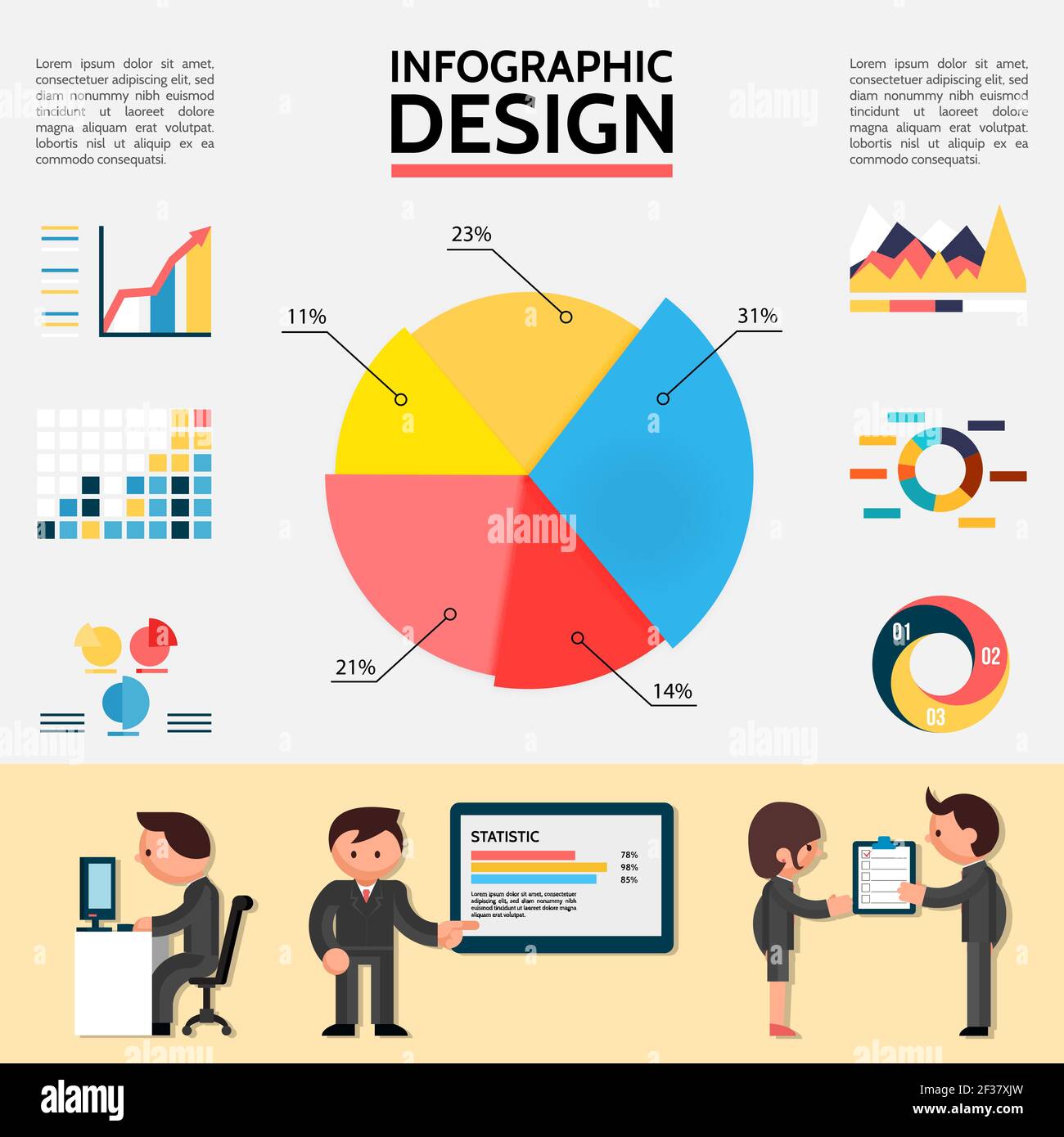 Flat abstract infographic template with graphs charts diagrams and ...