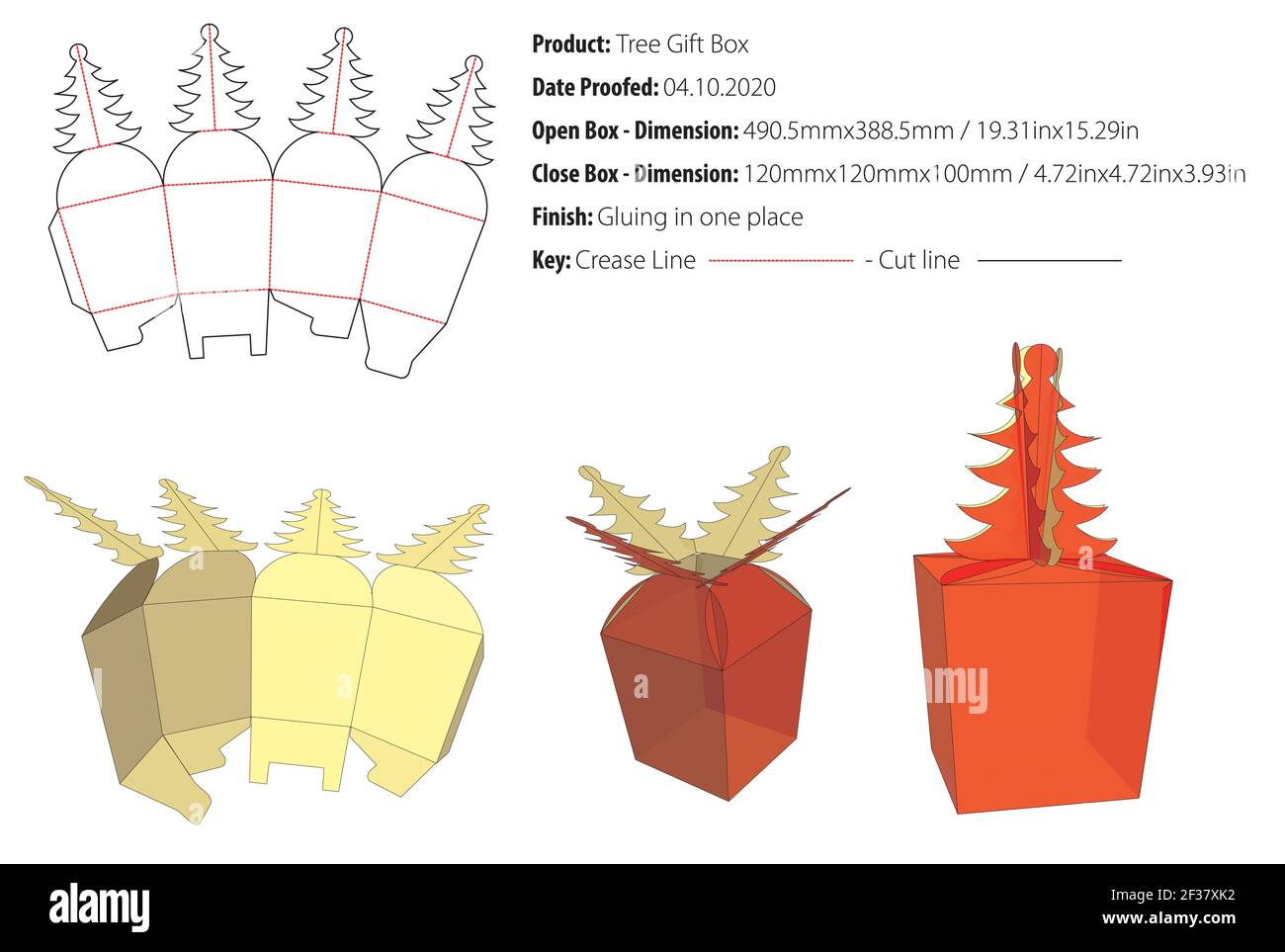 Tree Gift box packaging design template gluing die cut - vector Stock ...
