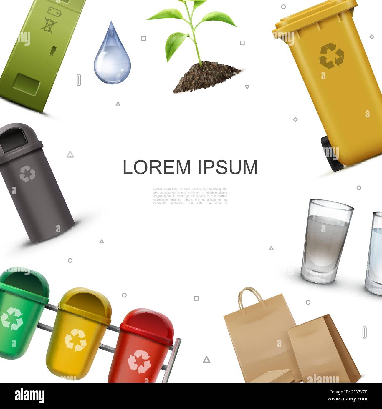 Realistic ecology and environment template with colorful garbage ...