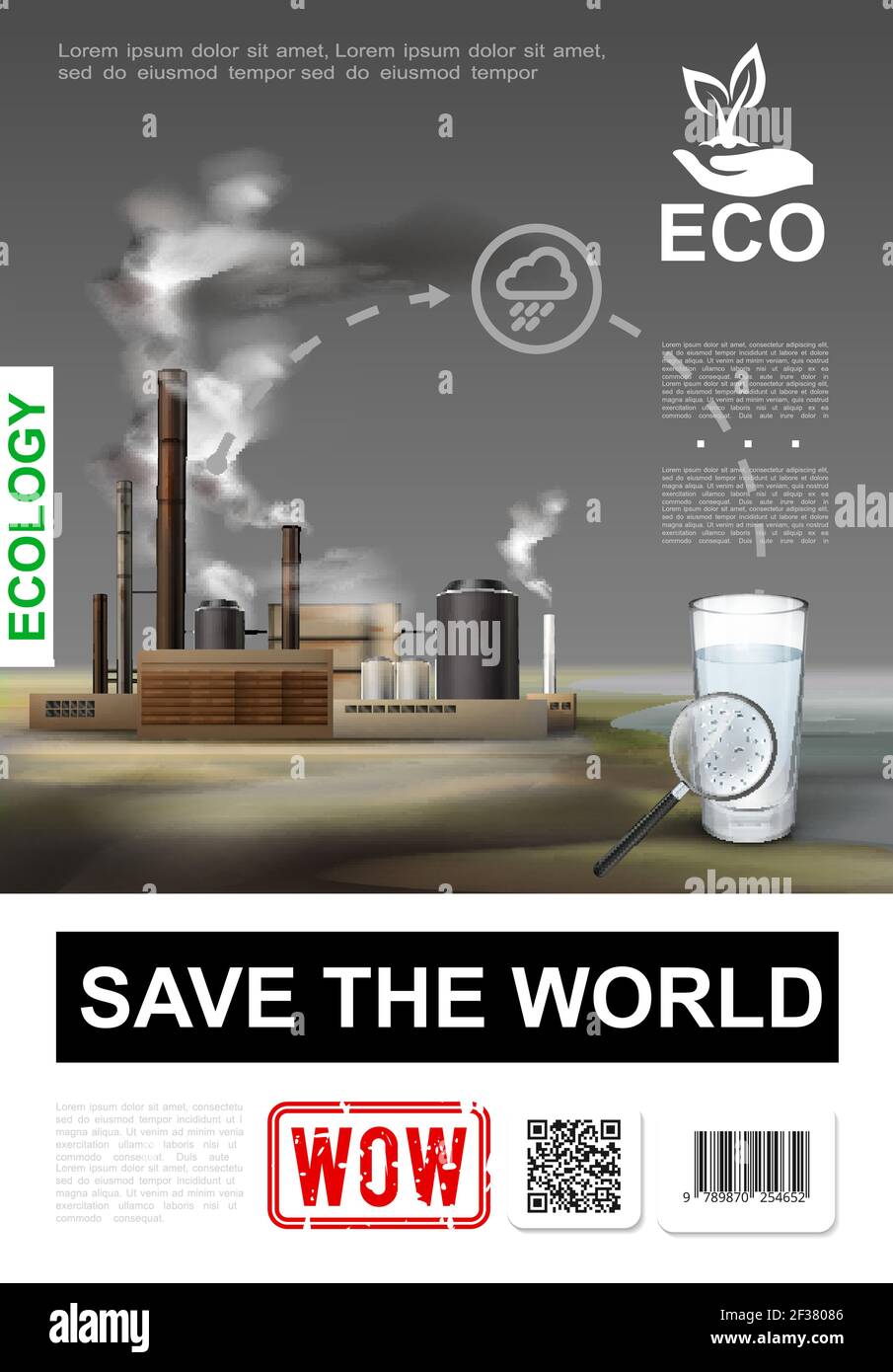 Realistic environmental protection poster with glass of clean water and ...